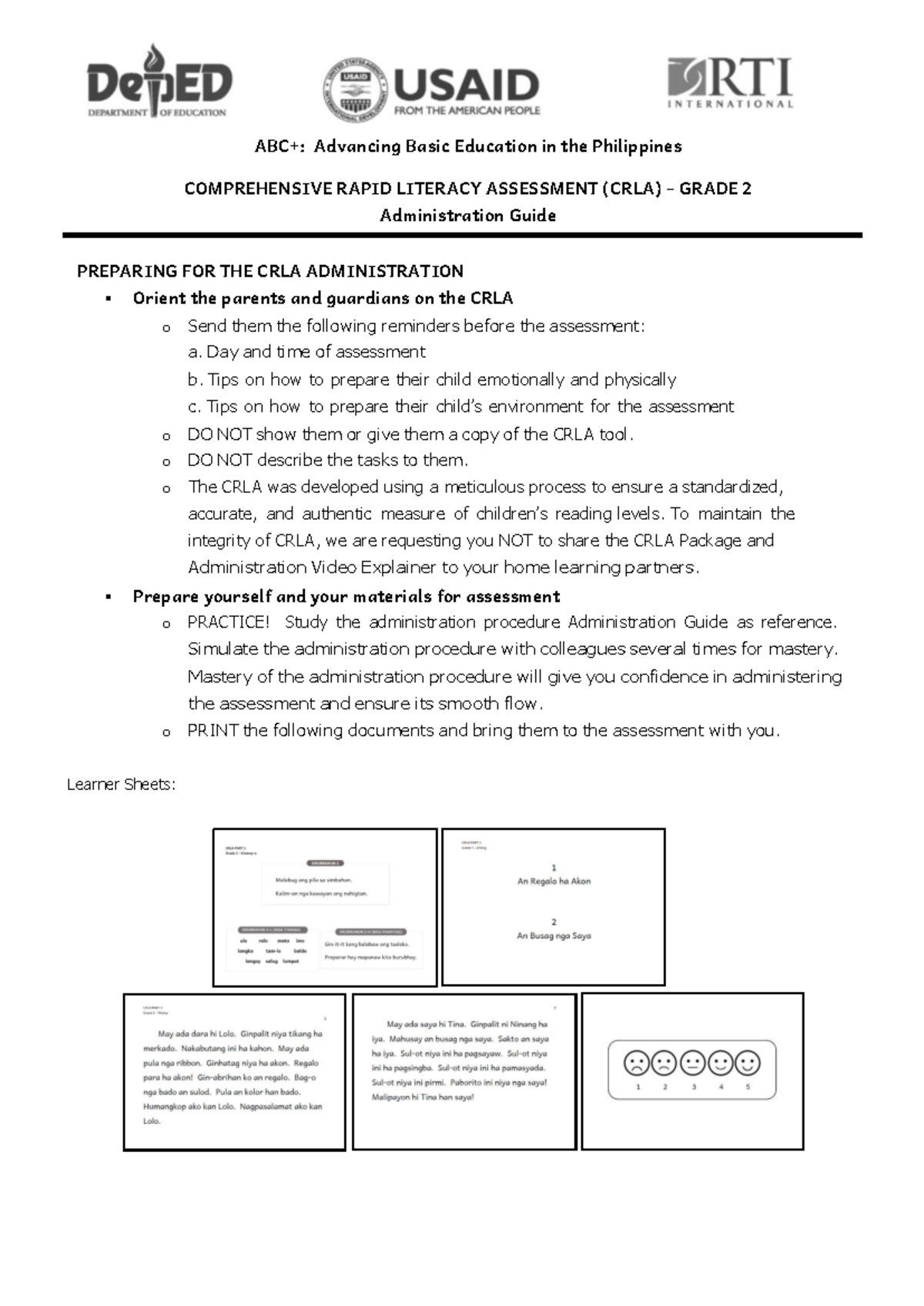 CRLA Admin Guide for Grade 2: Preparing for Literacy Assessment - Studocu