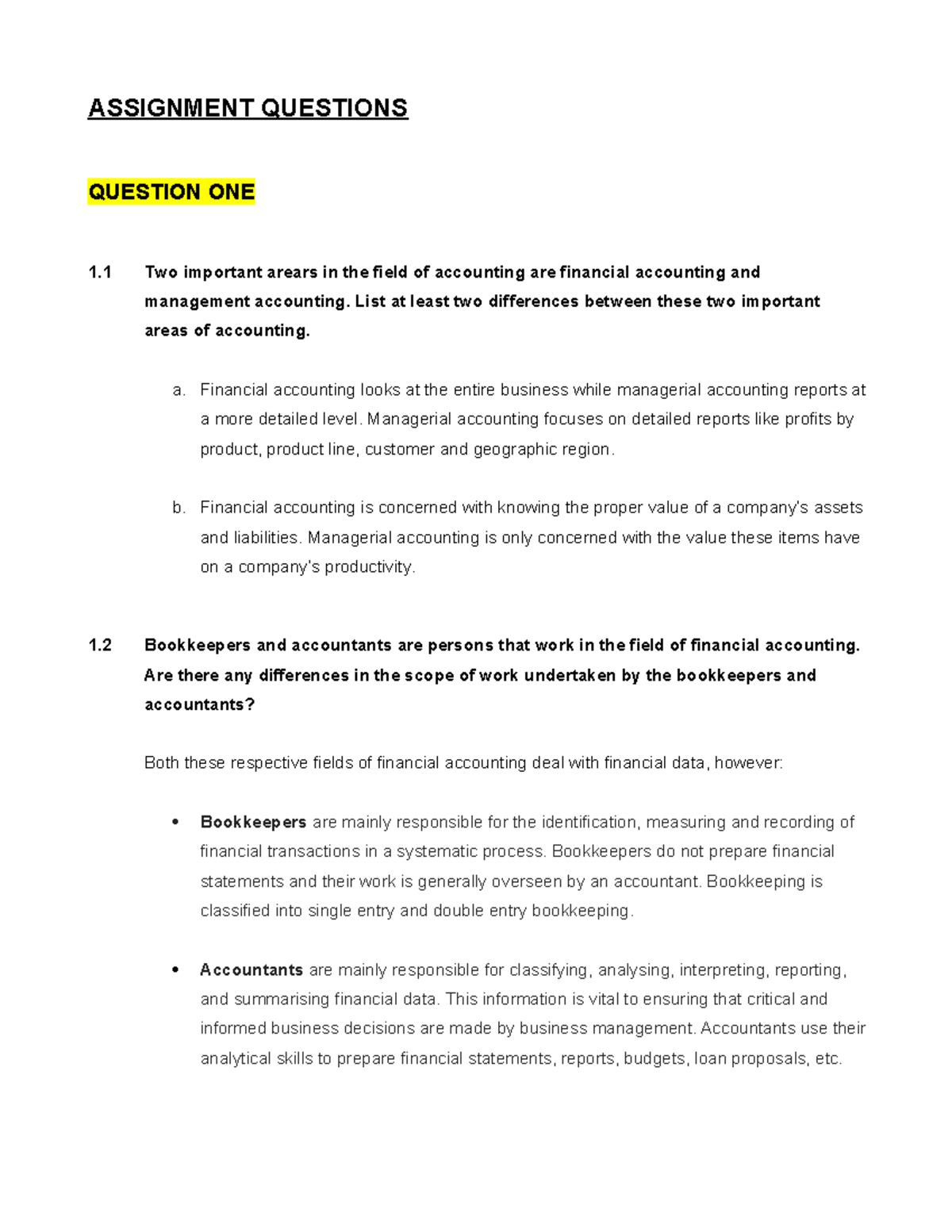 Accounting Assignment 201: Key Concepts and Practical Applications ...