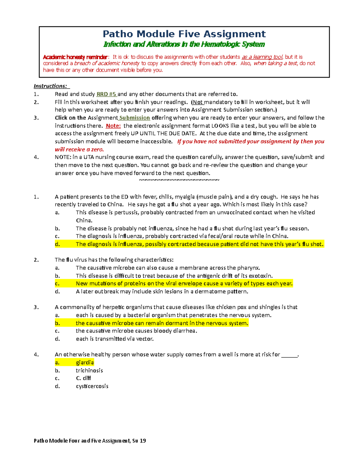 Patho NURS 1115 Module 5 Assignment: Infection & Hematologic ...