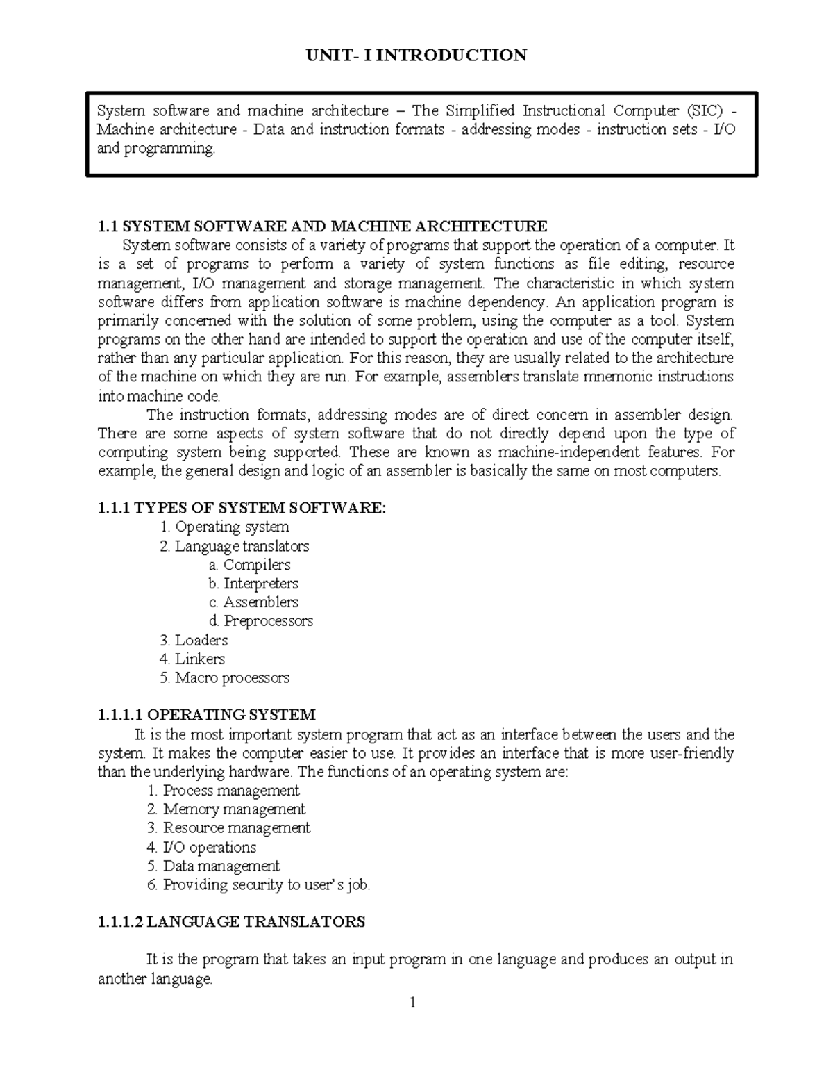 SSOS 101: Introduction to System Software & Machine Architecture - Studocu