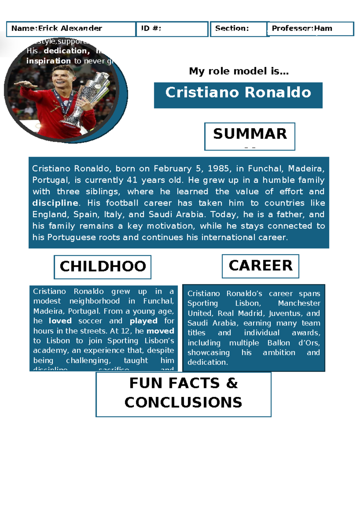U1 T1 A1 - Cristiano Ronaldo: A Journey of Dedication and Success - Studocu