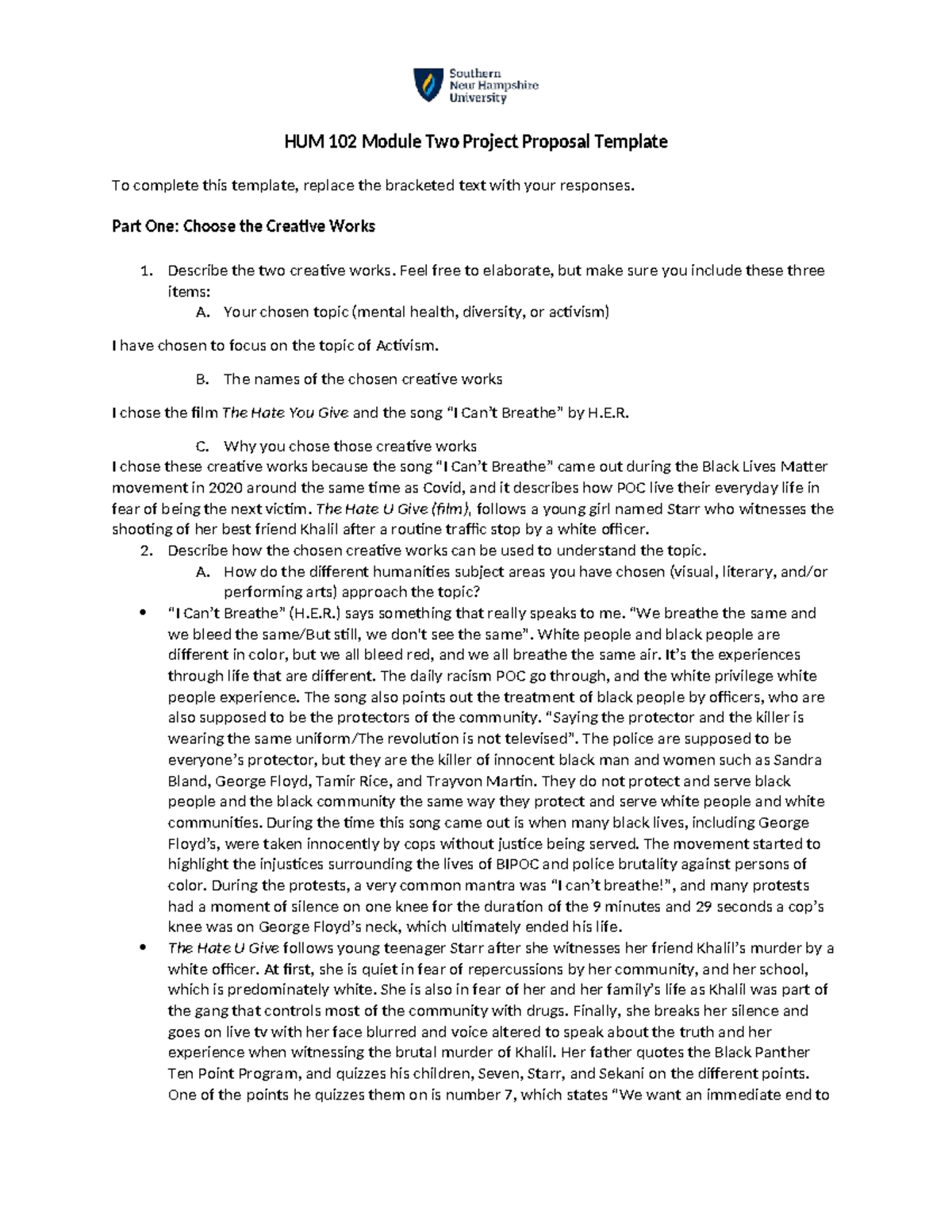 HUM 102 Activism in Creative Works: Proposal for Module Two Project ...