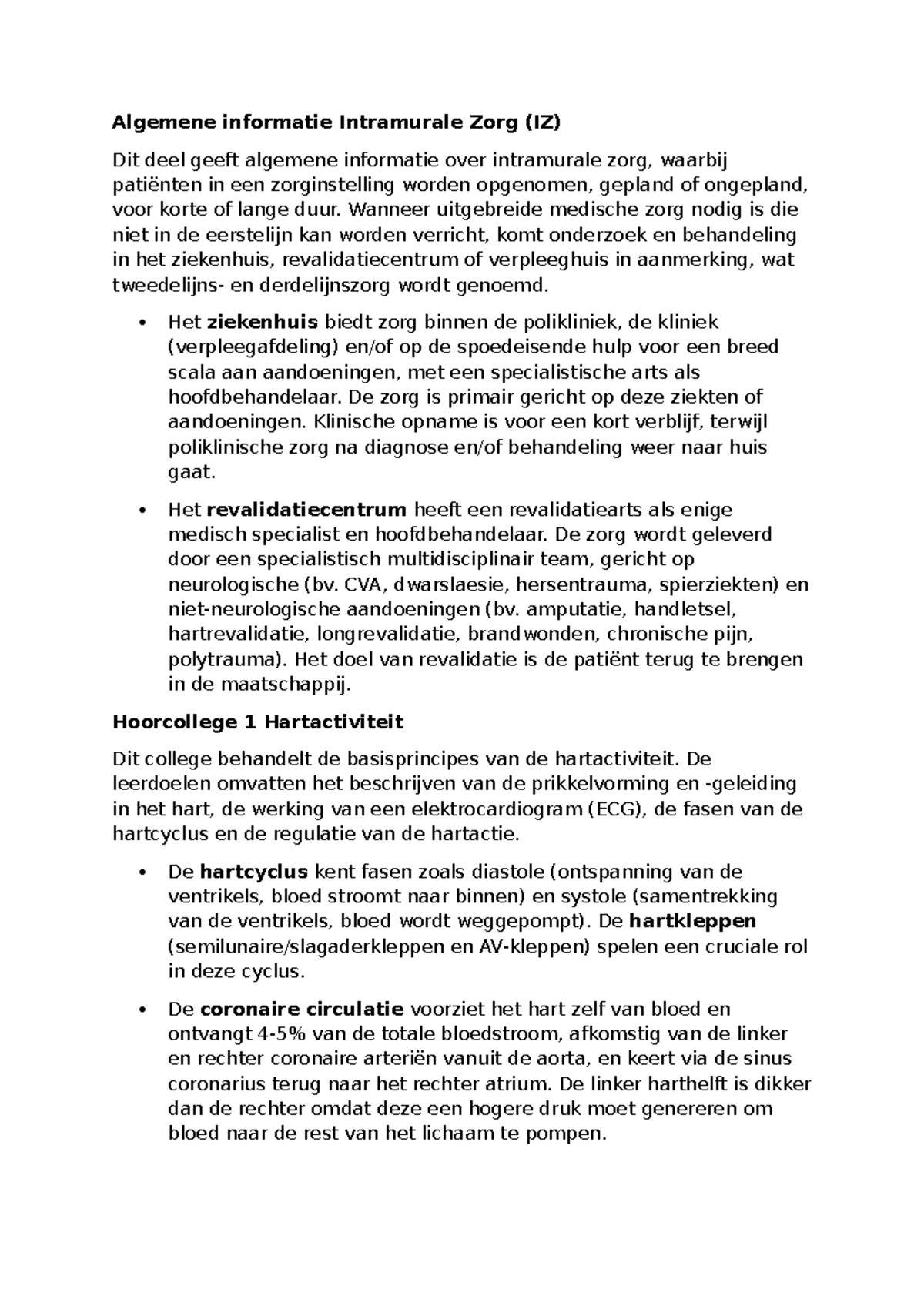 Inleiding tot Intramurale Zorg en Hartpathologie - HC1 & HC2 ...
