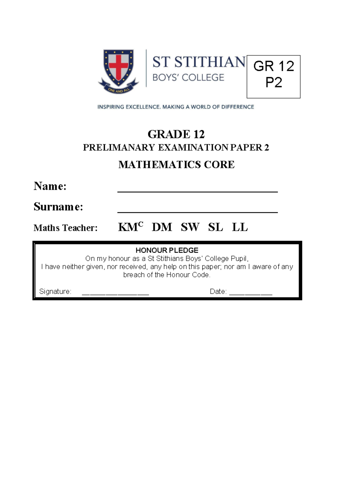 Grade 12 P2 Mathematics Preliminary Exam Paper - July 28, 2025 - Studocu