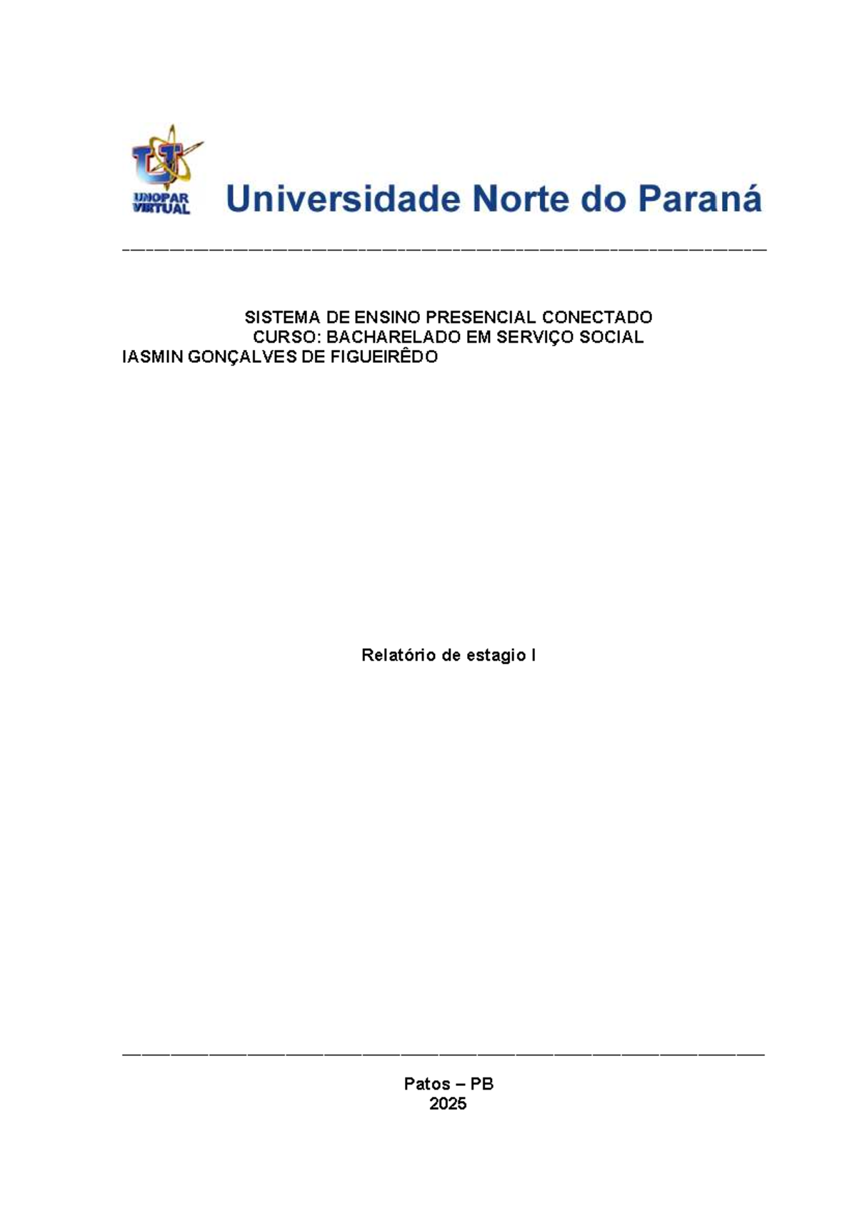 Relatório de Estágio I - CRAS em Serviço Social (Bacharelado) - Studocu