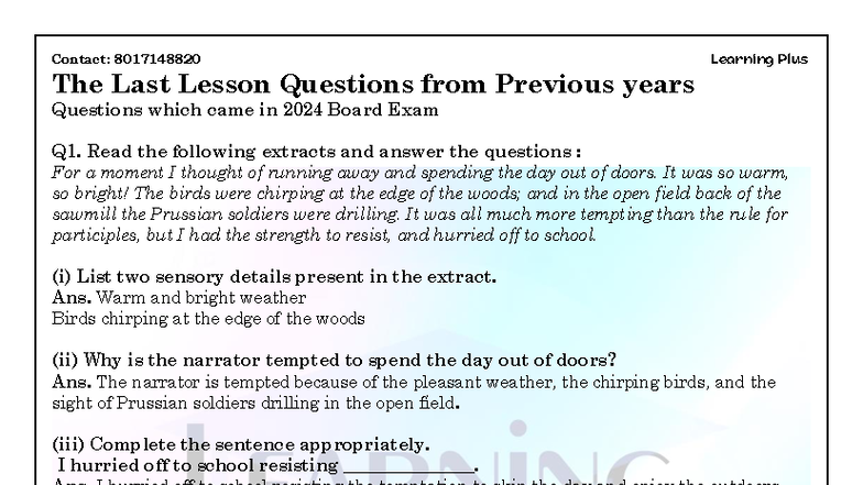 The Last Lesson: Important Questions and Insights from Past Exams ...