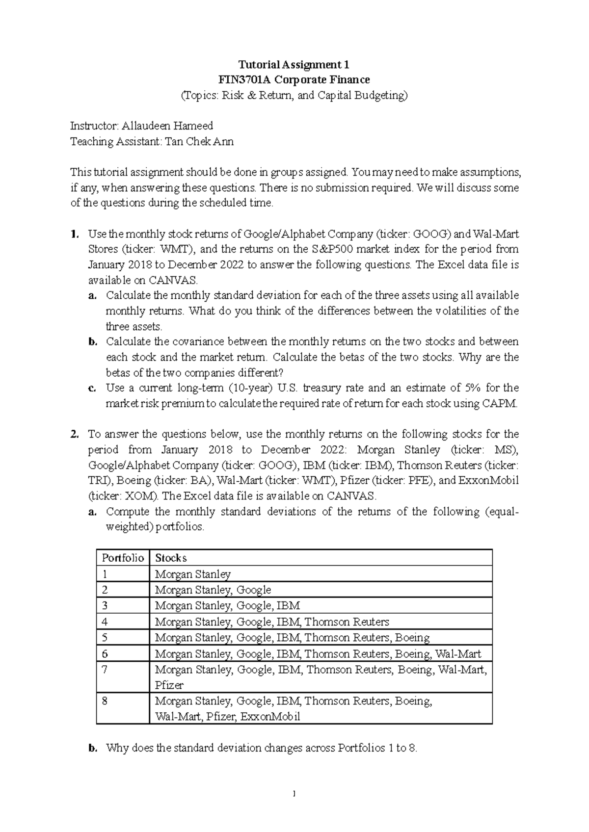 Tutorial 1 2023 - freahwtrhtst - 1 Tutorial Assignment 1 FIN3 701 A ...