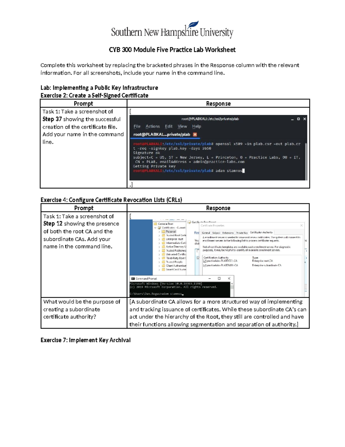 CYB 300 Module 5 Lab: Implementing Public Key Infrastructure - Studocu