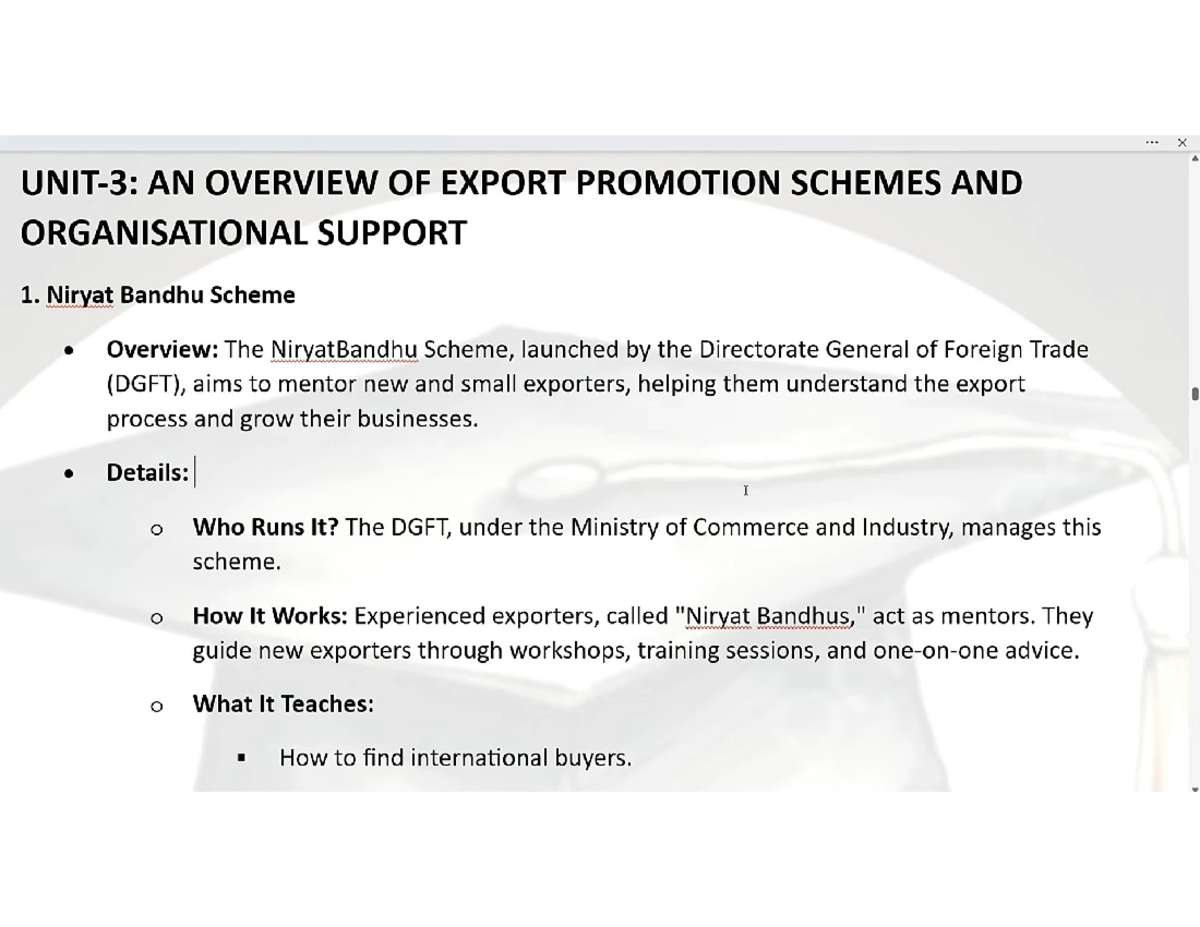 Export Promotion Schemes & Support Overview (Unit 3) - Studocu