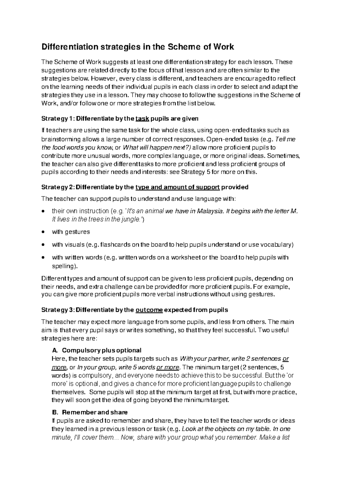 Differentiation strategies in the Scheme of Work - document library ...