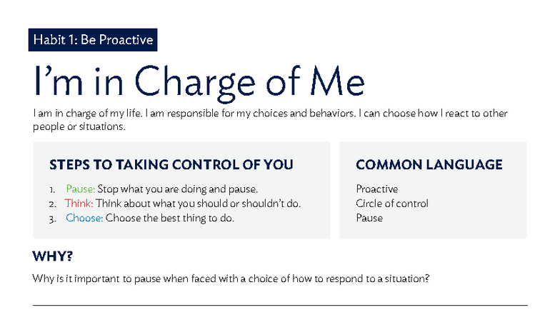 Habit 1: Be Proactive - Personal Experience & Family Activity - Studocu