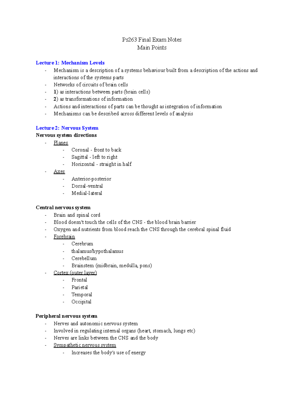 Ps263 Final Exam Notes - Ps263 Final Exam Notes Main Points Lecture 1 ...