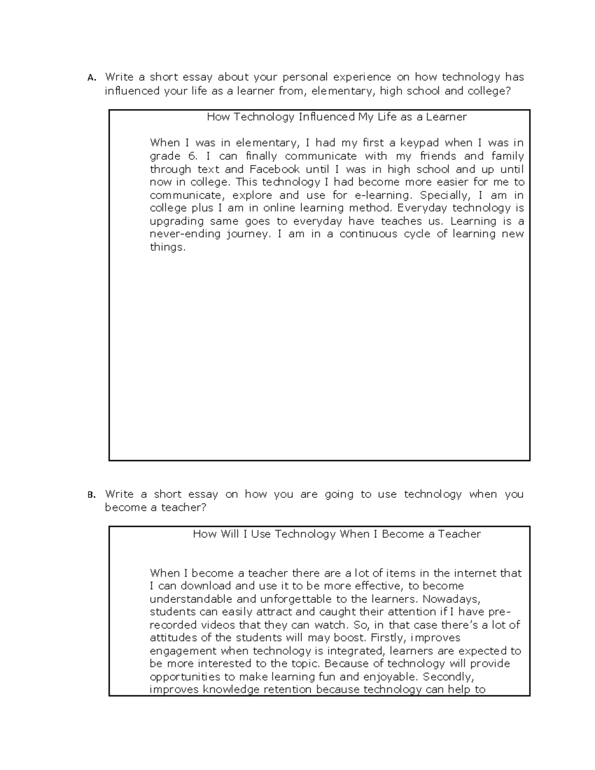 EDUC 101: Assignment 3 - Essays on Technology's Impact in Learning ...