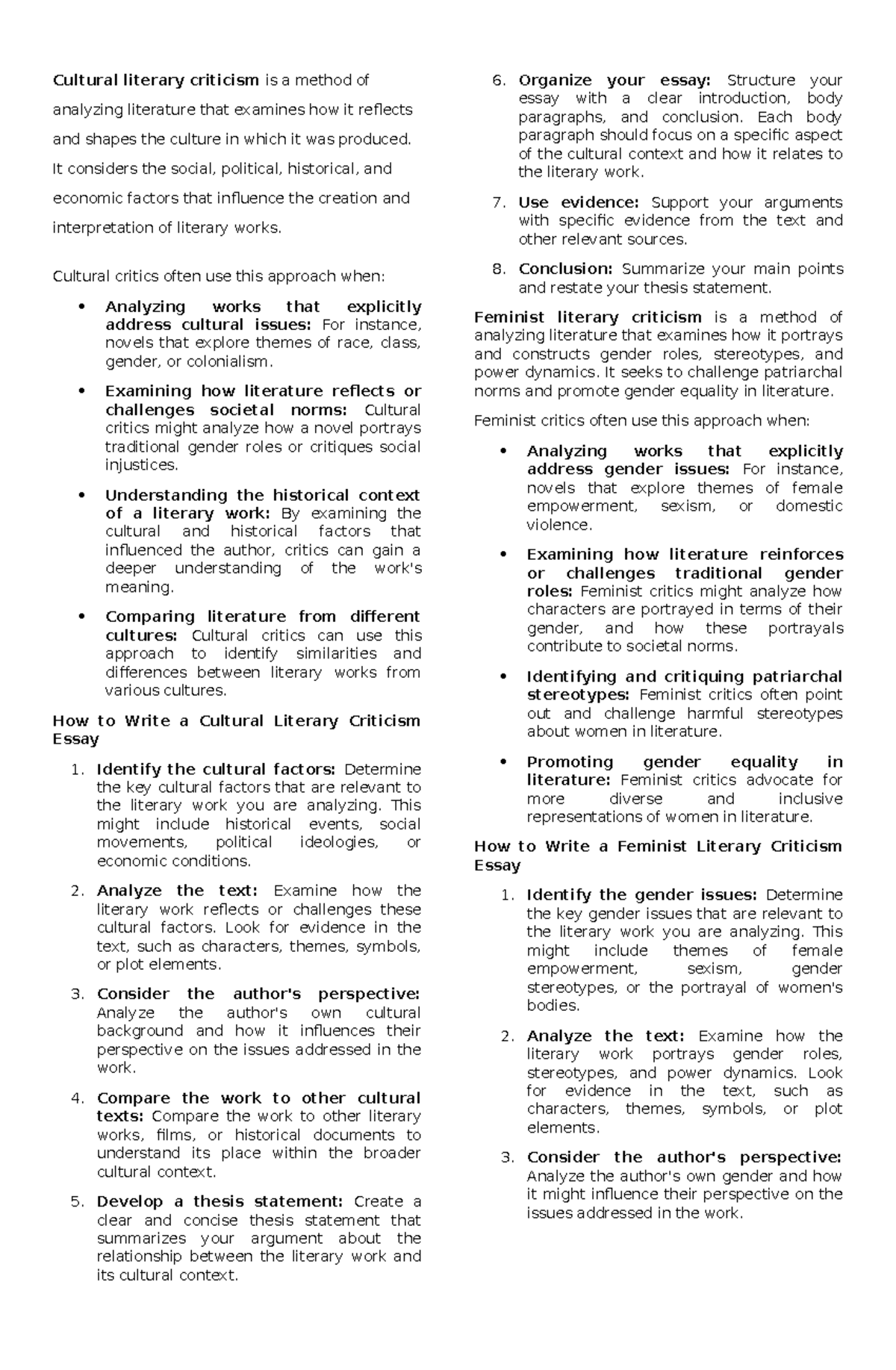 Literary Criticism Methods: Cultural, Feminist, Psychoanalytic, Marxist ...