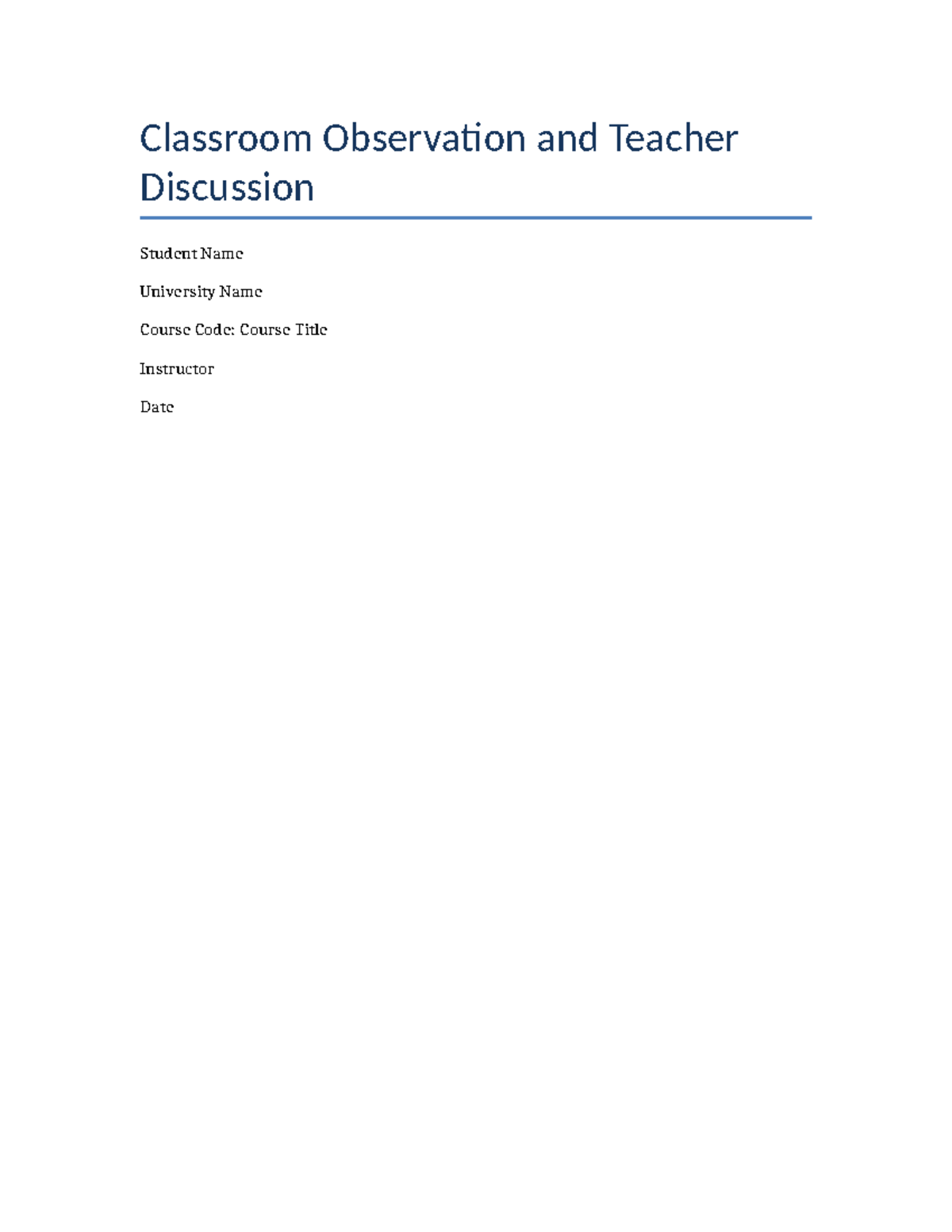 Classroom Observation Report: Insights on Teaching Strategies and ...