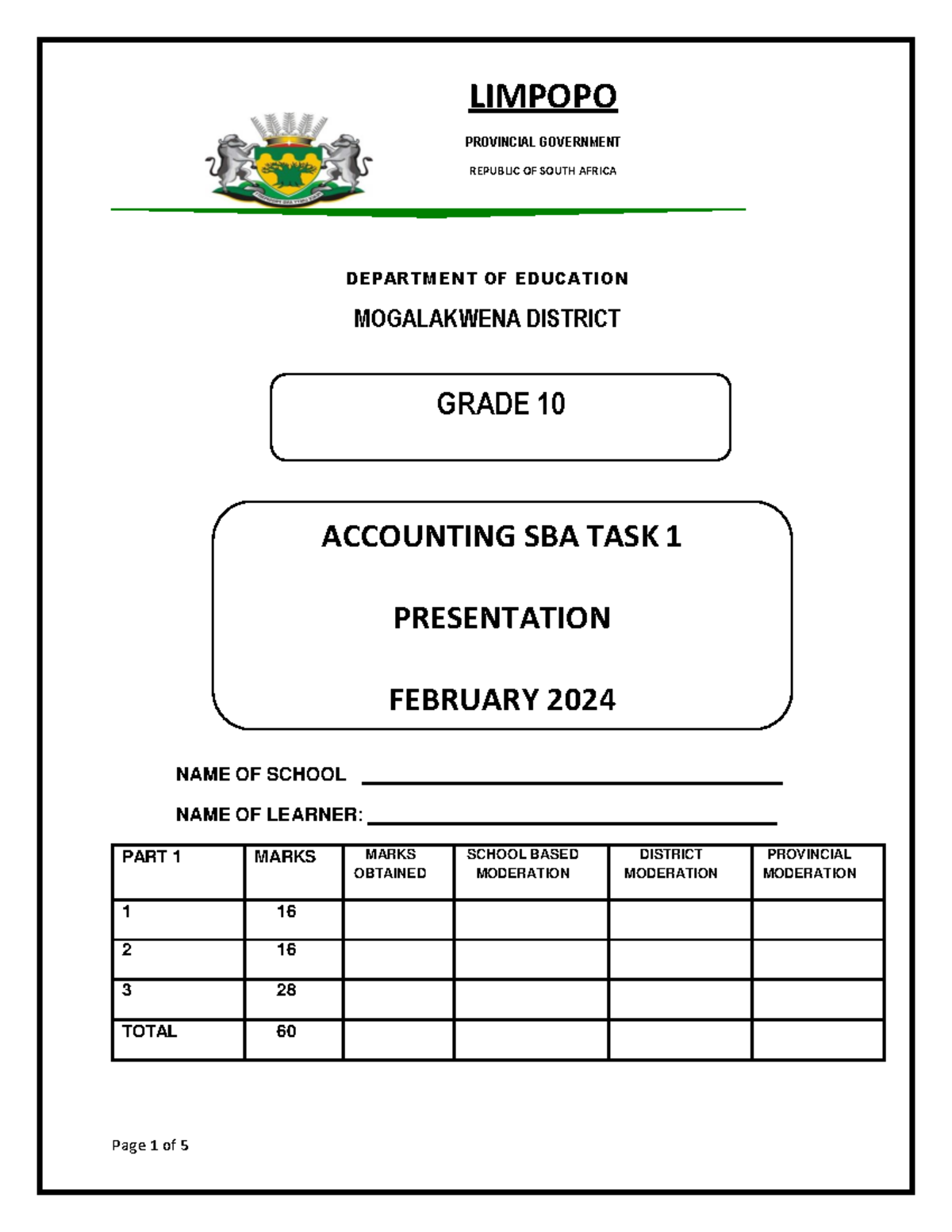 Accounting SBA Presentation Grd 10 Term 1 - Feb 2024 - Studocu