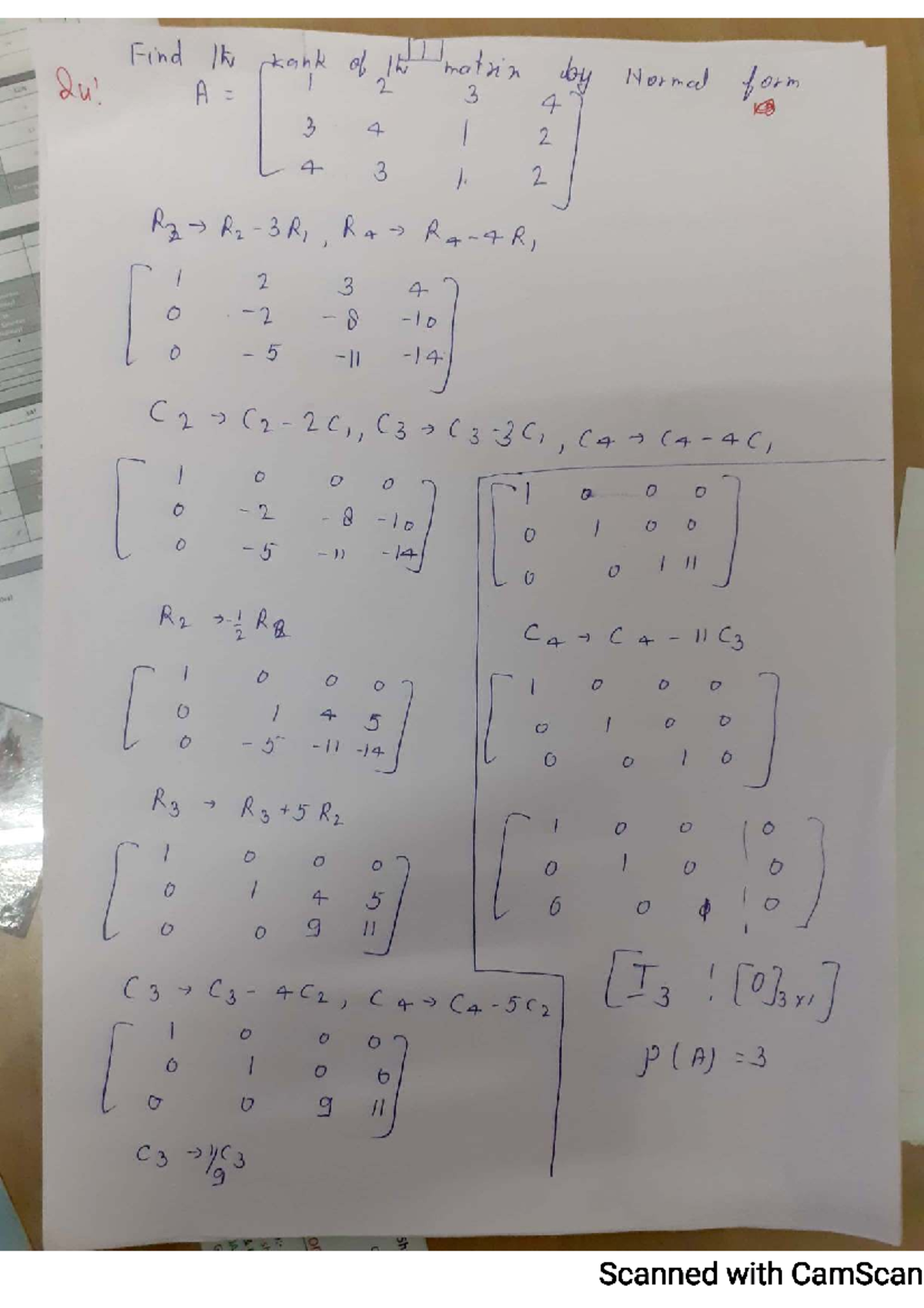 MATH 101: Rank and Nullity of Matrices - Normal Form Analysis - Studocu