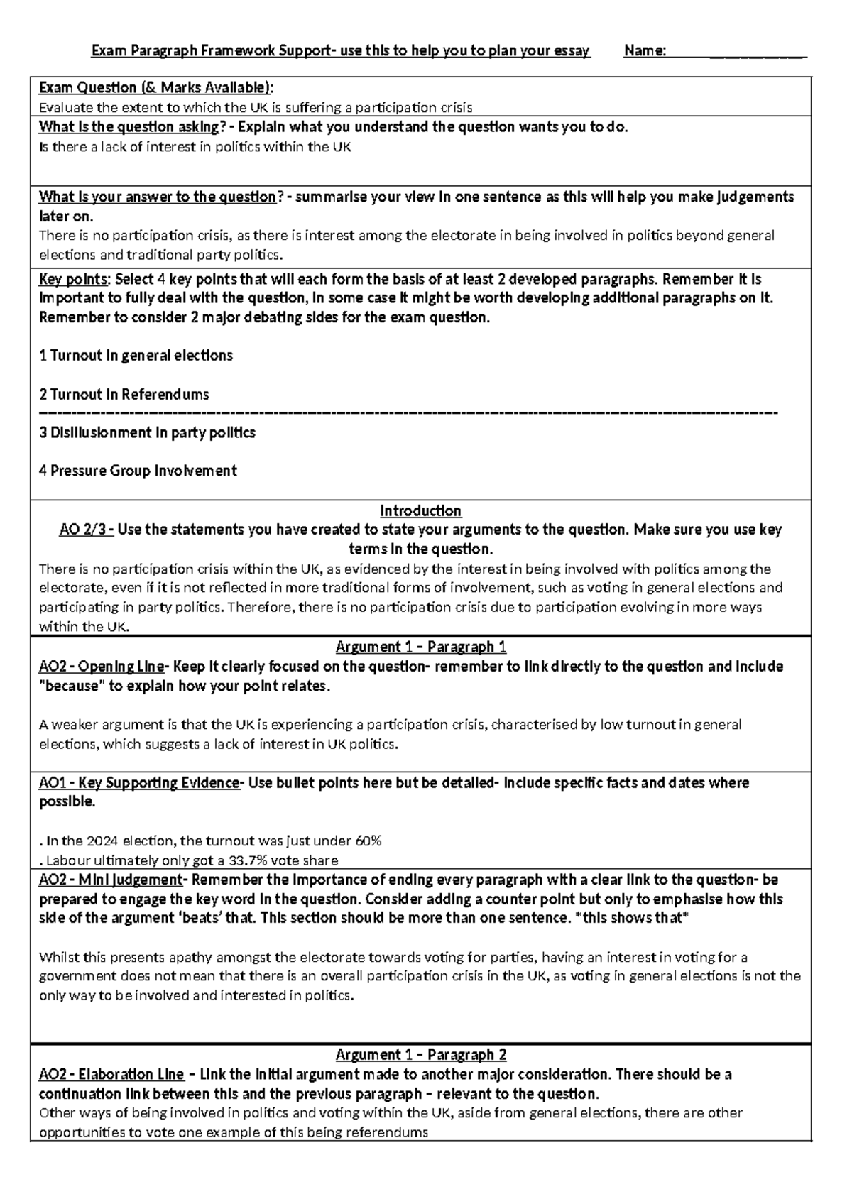 Paper One Essay Plans: Evaluating Political Participation and Media ...