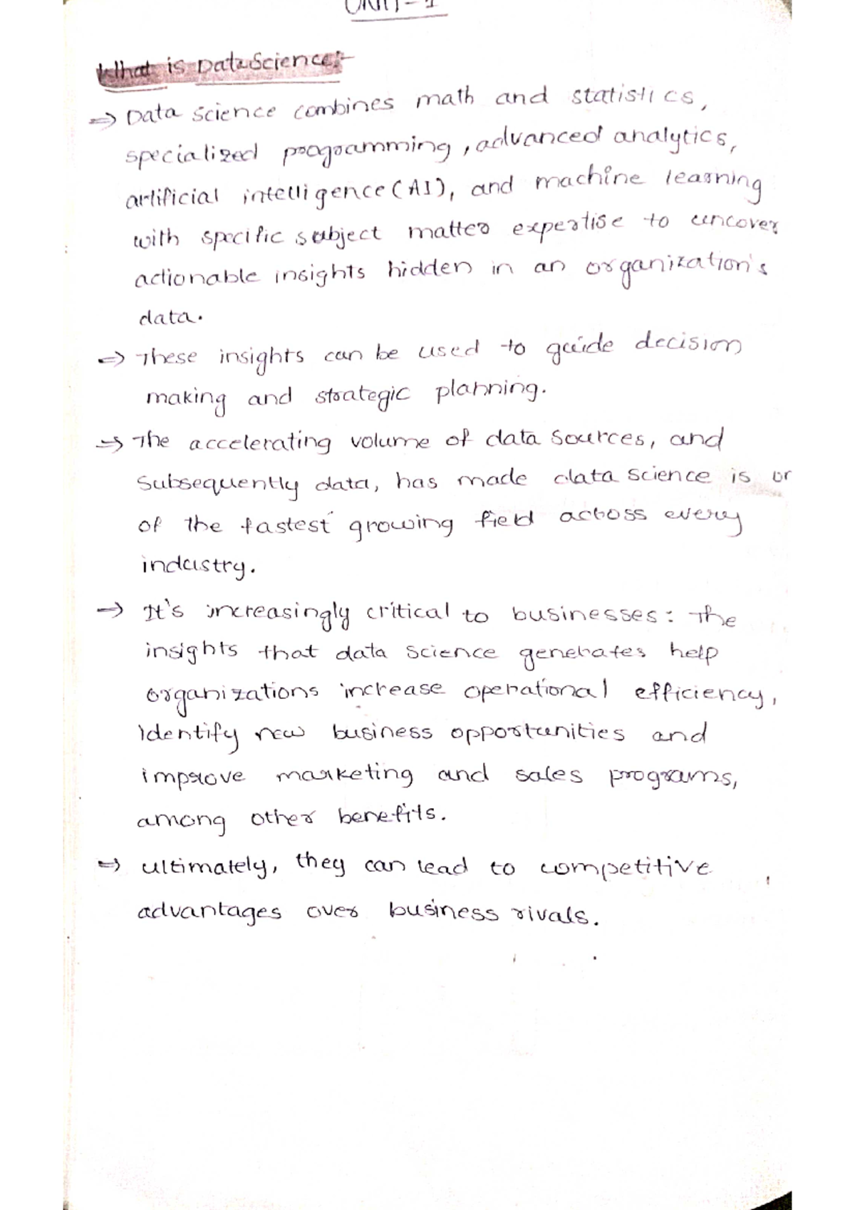 IDS -Unit 1 - Easy to understand - UNIT what is Datasciences Data science combines math and ...