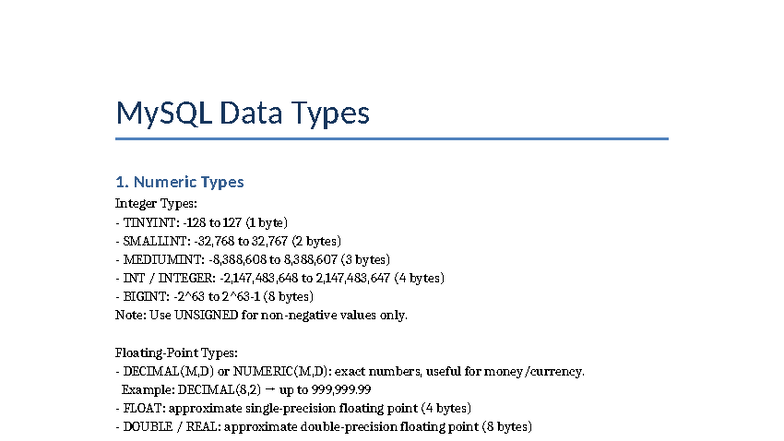 My SQL Data Types EN - data type - MySQL Data Types 1. Numeric Types ...