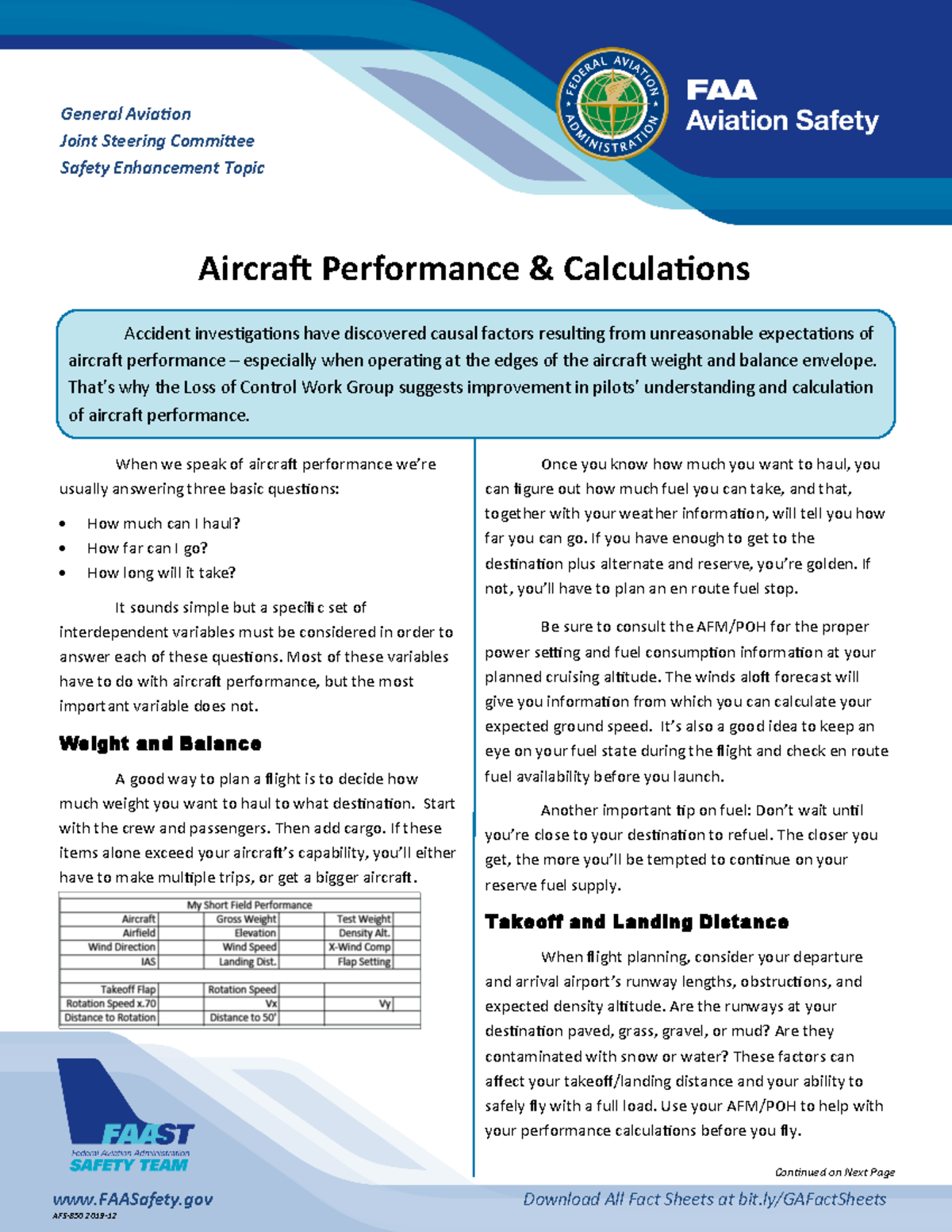 Aircraft Performance & Calculations - FAASafety Download All Fact ...