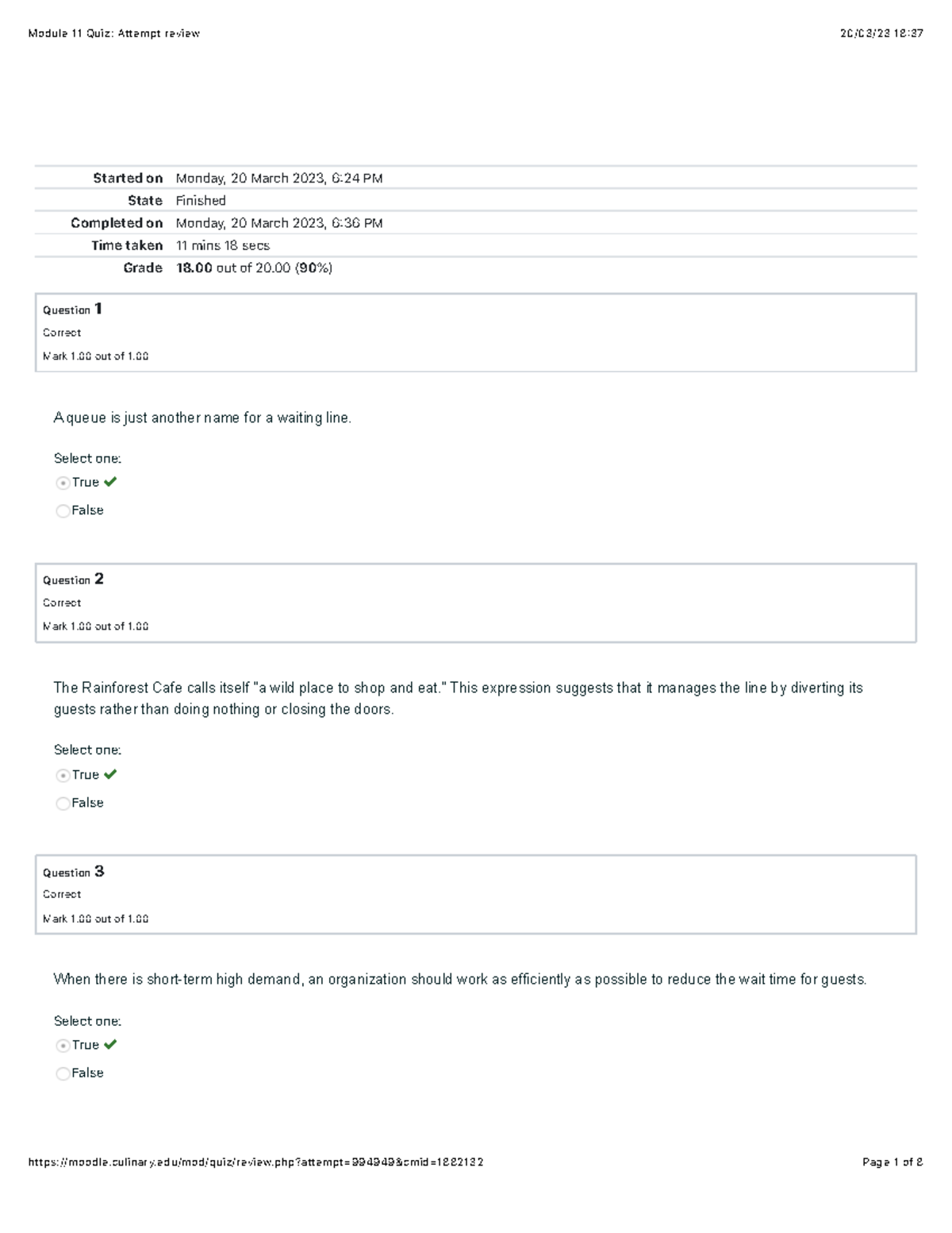 Module 11 Quiz - Started on Monday, 20 March 2023, 6:24 PM State ...