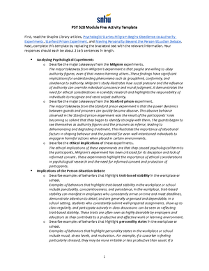 PSY 328 Module Three Activity 3-2 - Next, complete this template by ...