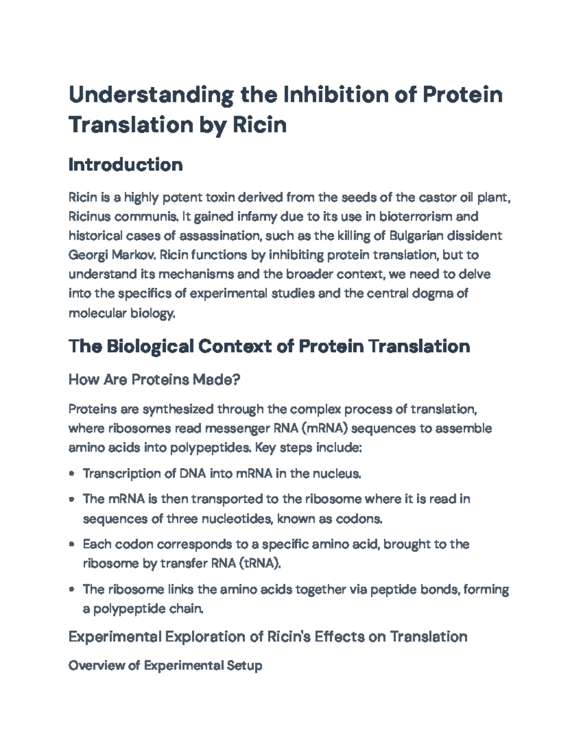 Final Exam Study Guide: Ricin's Inhibition of Protein Translation ...