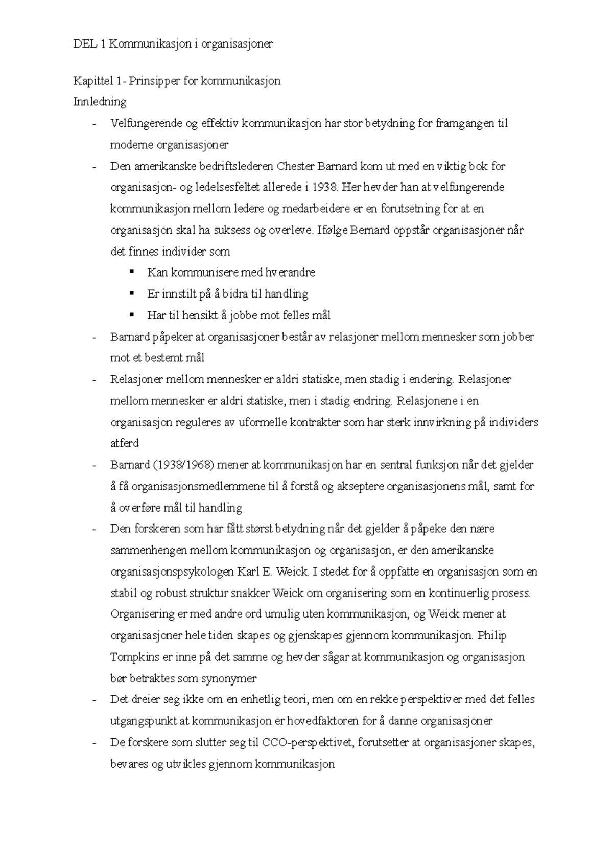 Kapittel 1 - Kommunikasjon for ledere og organisasjoner - Kapittel 1- Prinsipper for ...