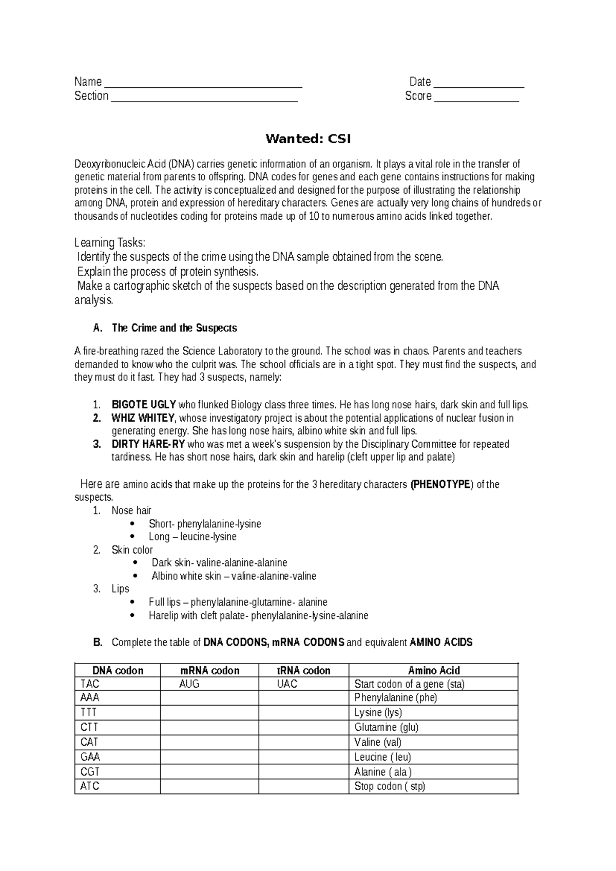 CSI Case Study: DNA Analysis of Suspects in Arson Incident - Studocu