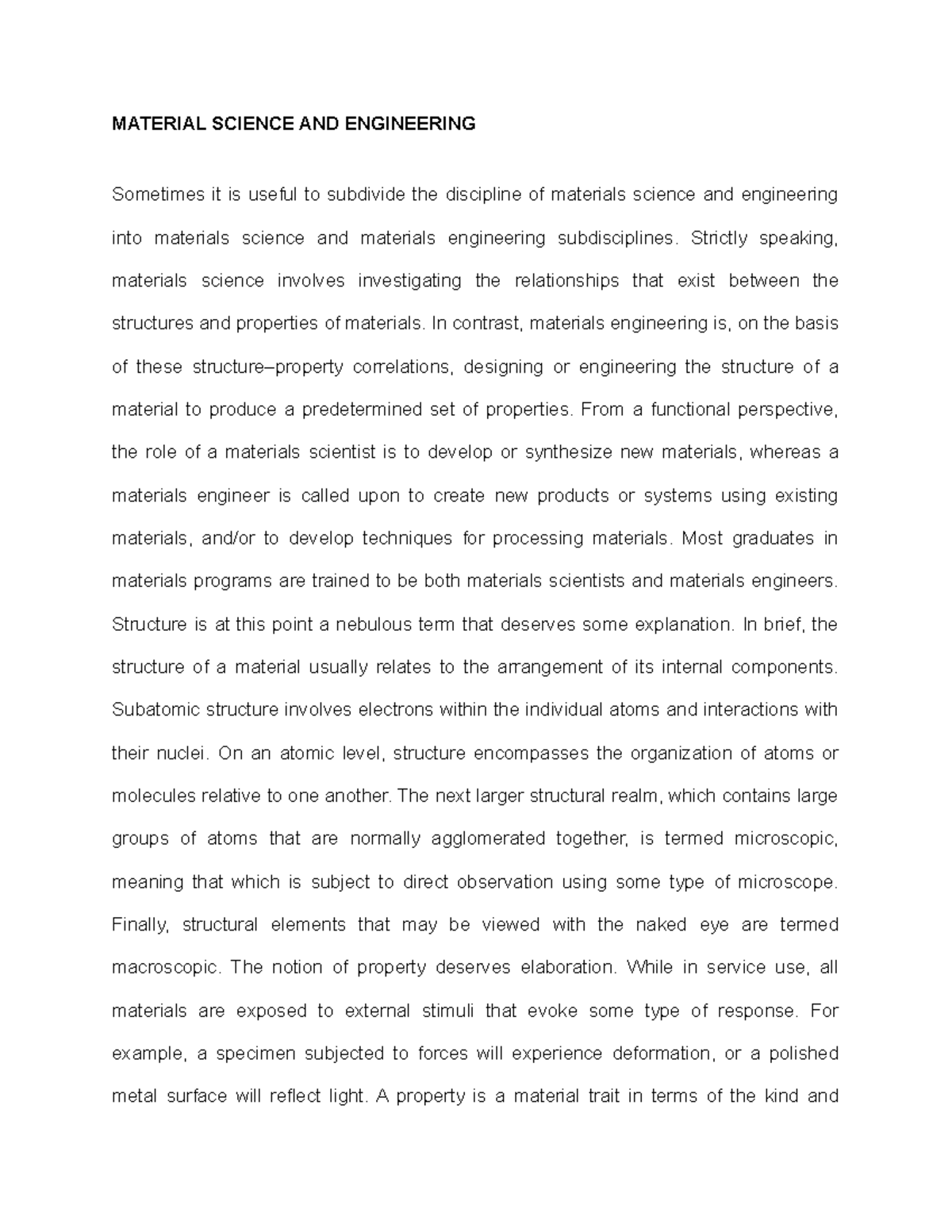 Materials Science and Engineering Overview: Structure, Properties, and ...