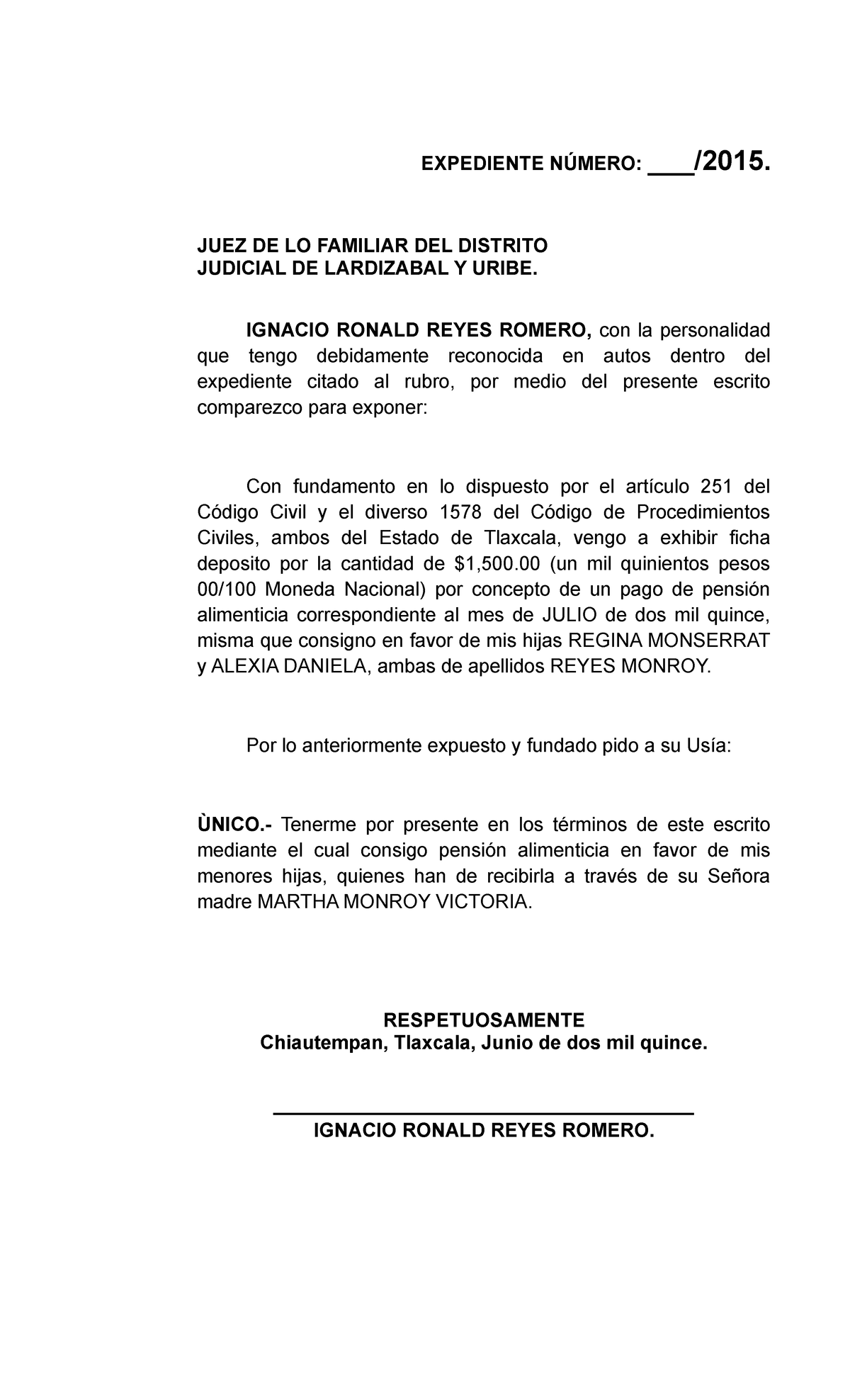 Escrito sobre Pensión Alimenticia - Ignacio Ronald Reyes Romero - Studocu