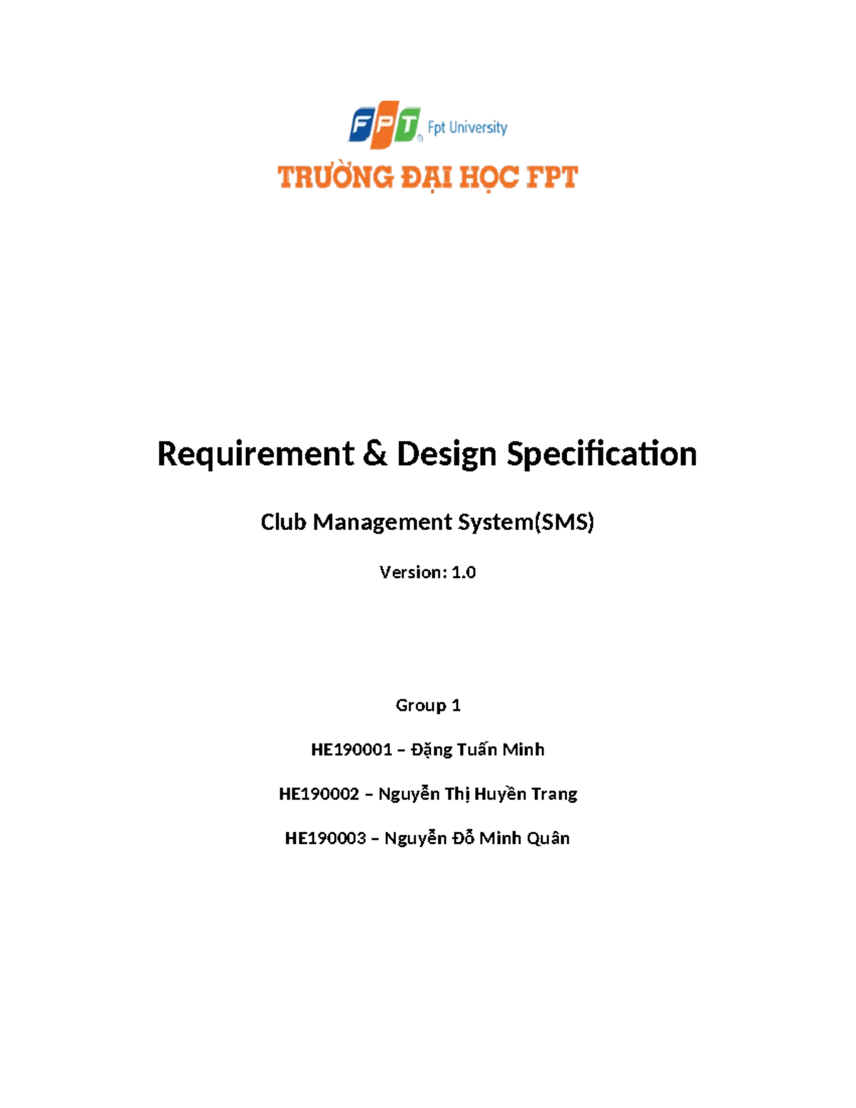 Requirement Design Specification for Club Management System (SMS) v1.0 ...