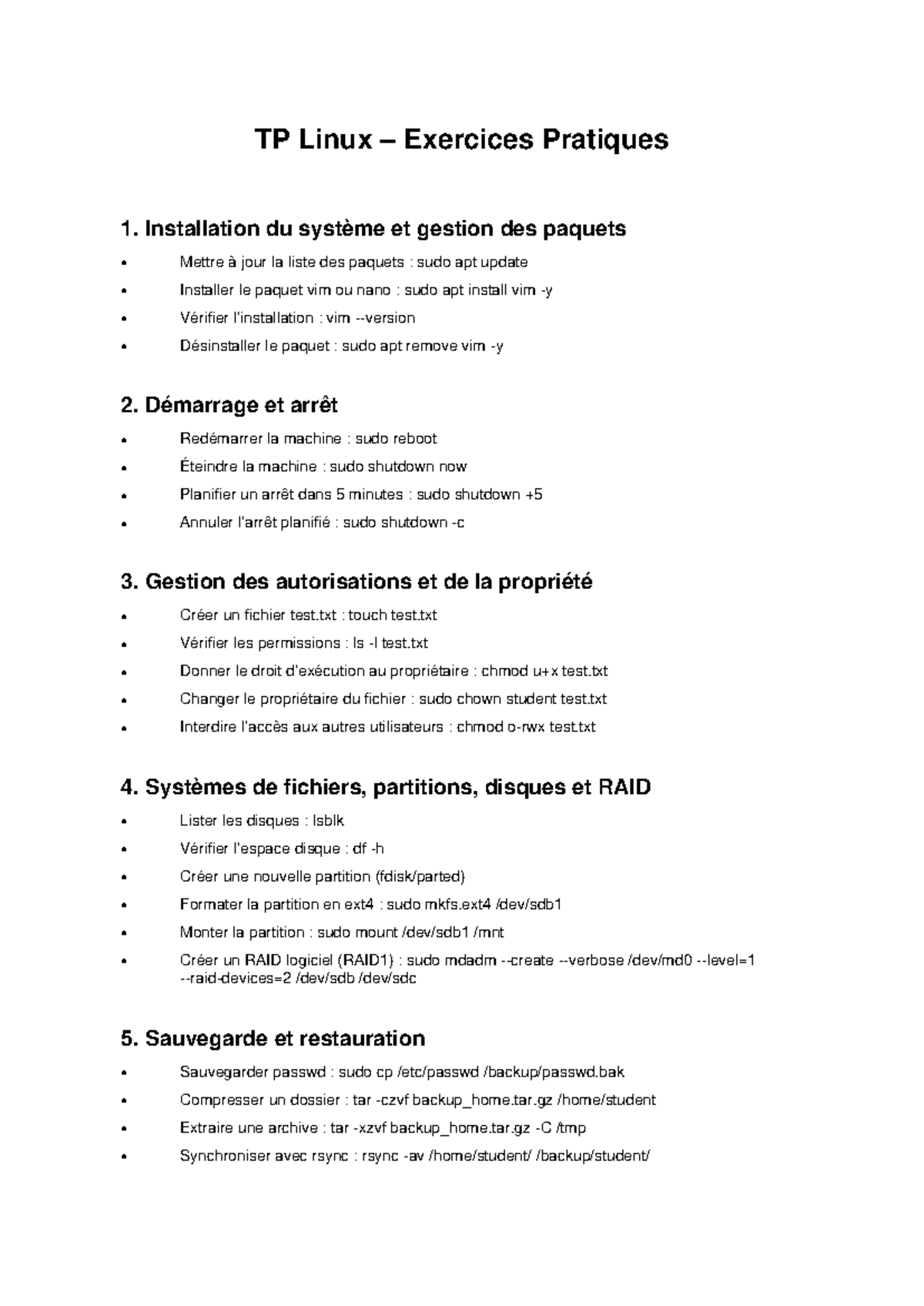 TP Linux Lab Exercices Pratiques : Administration Système - Studocu