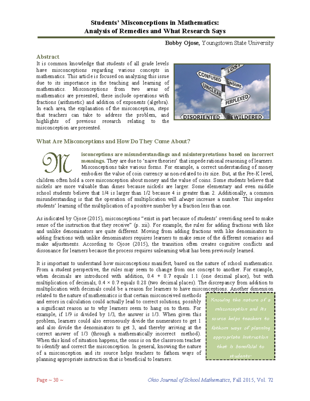 the Students’ Misconceptions in Mathematics thesis - Page ~ 30 ~ Ohio ...