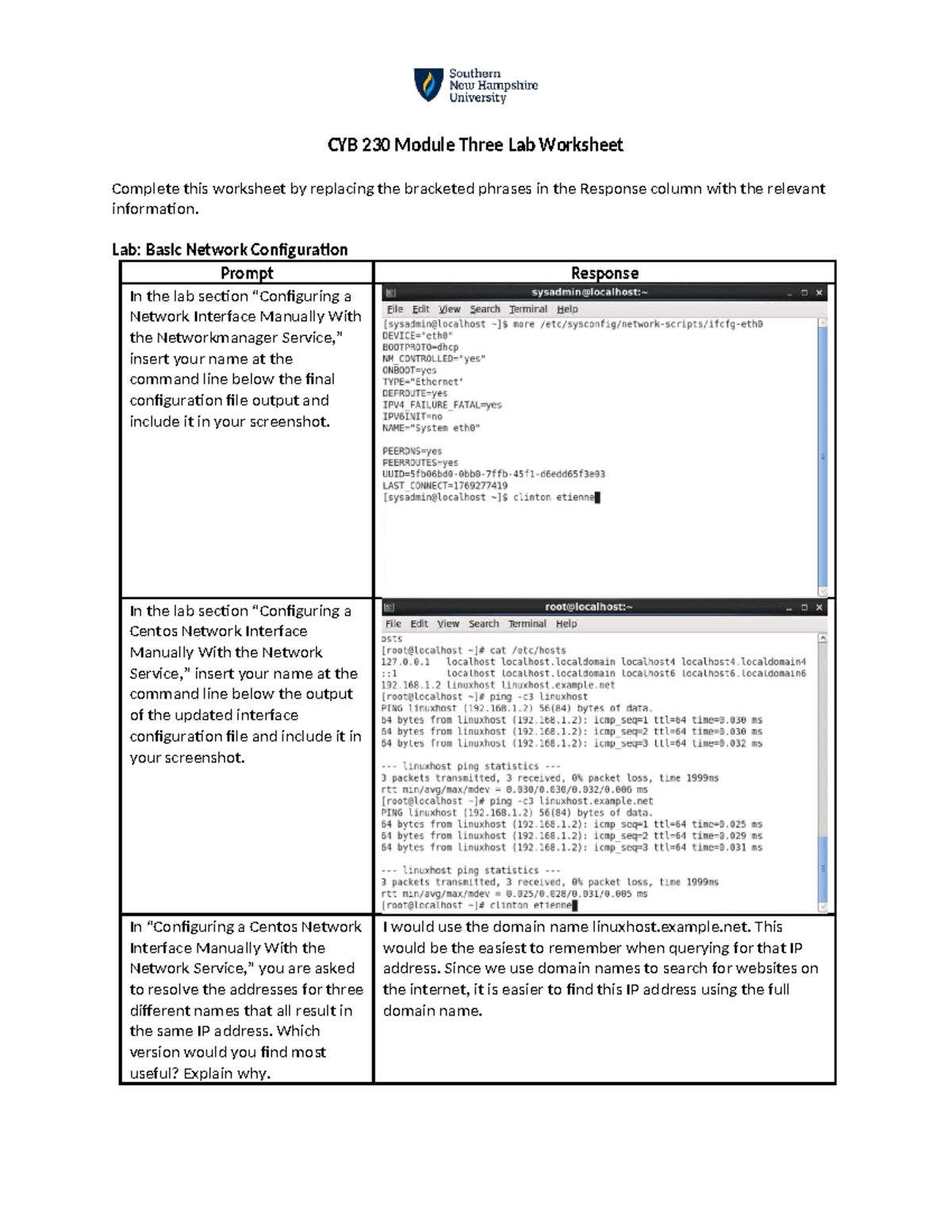 CYB 230 Module 3 Lab: Network Configuration & Security Policies - Studocu