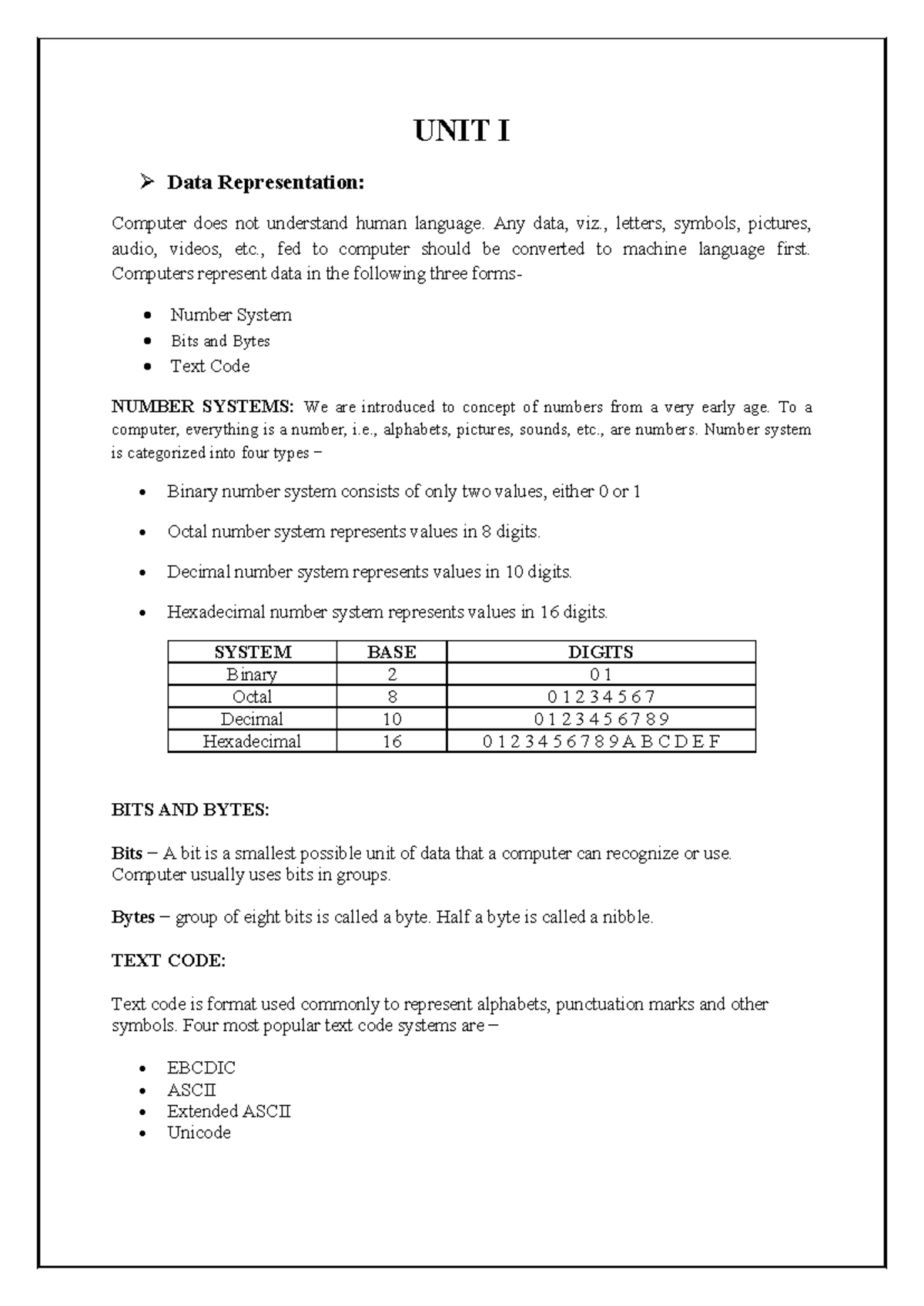DL & CO Unit-1: Data Representation in Computers - Studocu