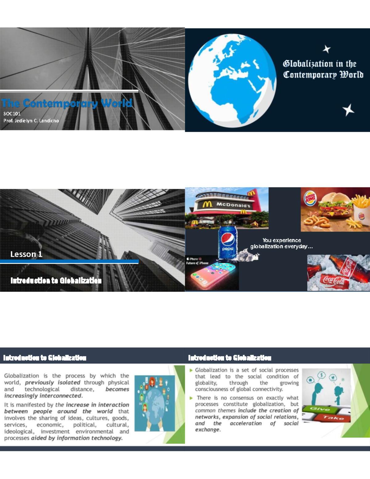 SOC101 Lesson 1: Introduction to Globalization and Its Components - Studocu