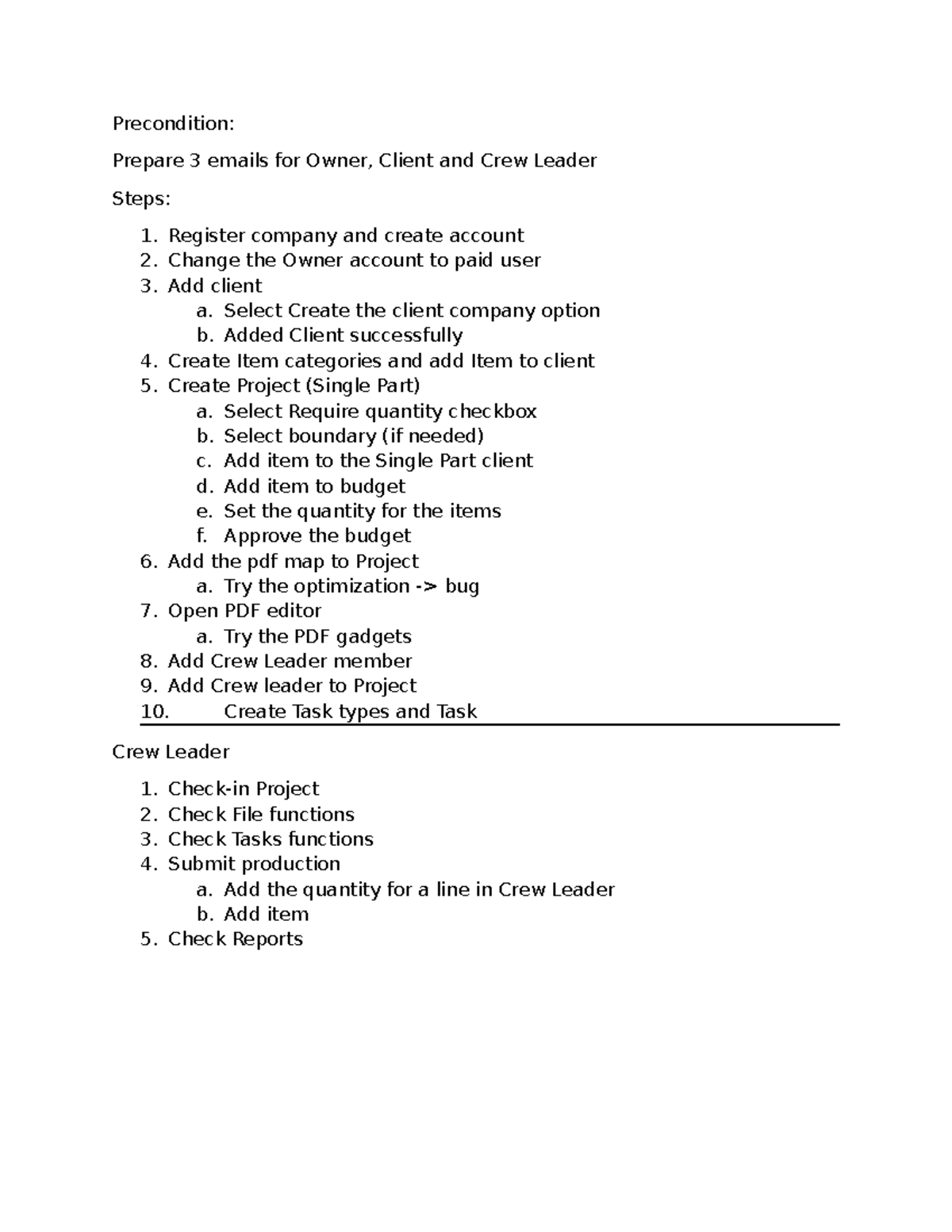 Regression Steps for Project Management Setup and Email Preparation ...