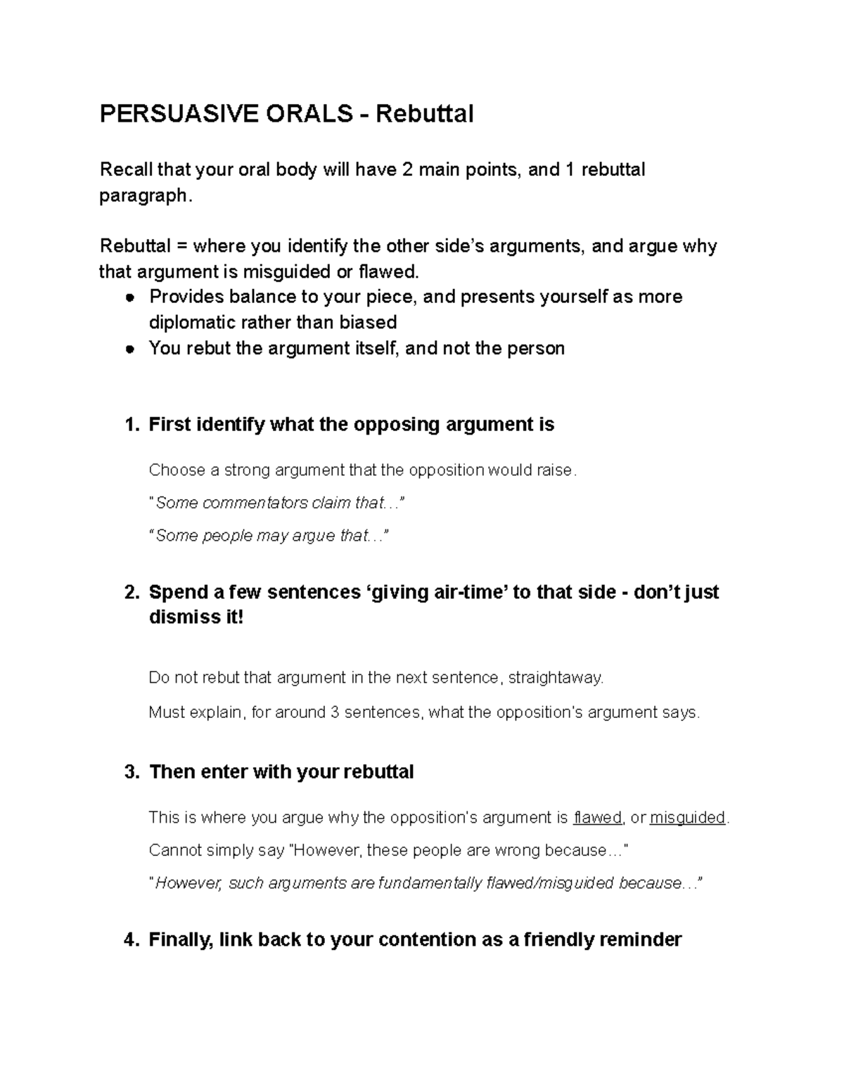 Persuasive Orals 4: Rebuttal Techniques & Effective Examples - Studocu