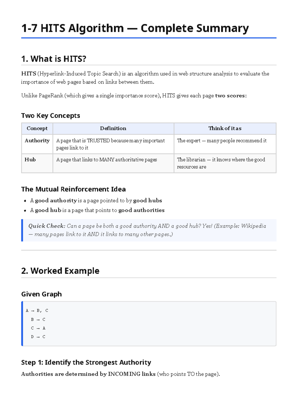 1-7 HITS Algorithm Summary: Understanding Authority and Hub Scores ...