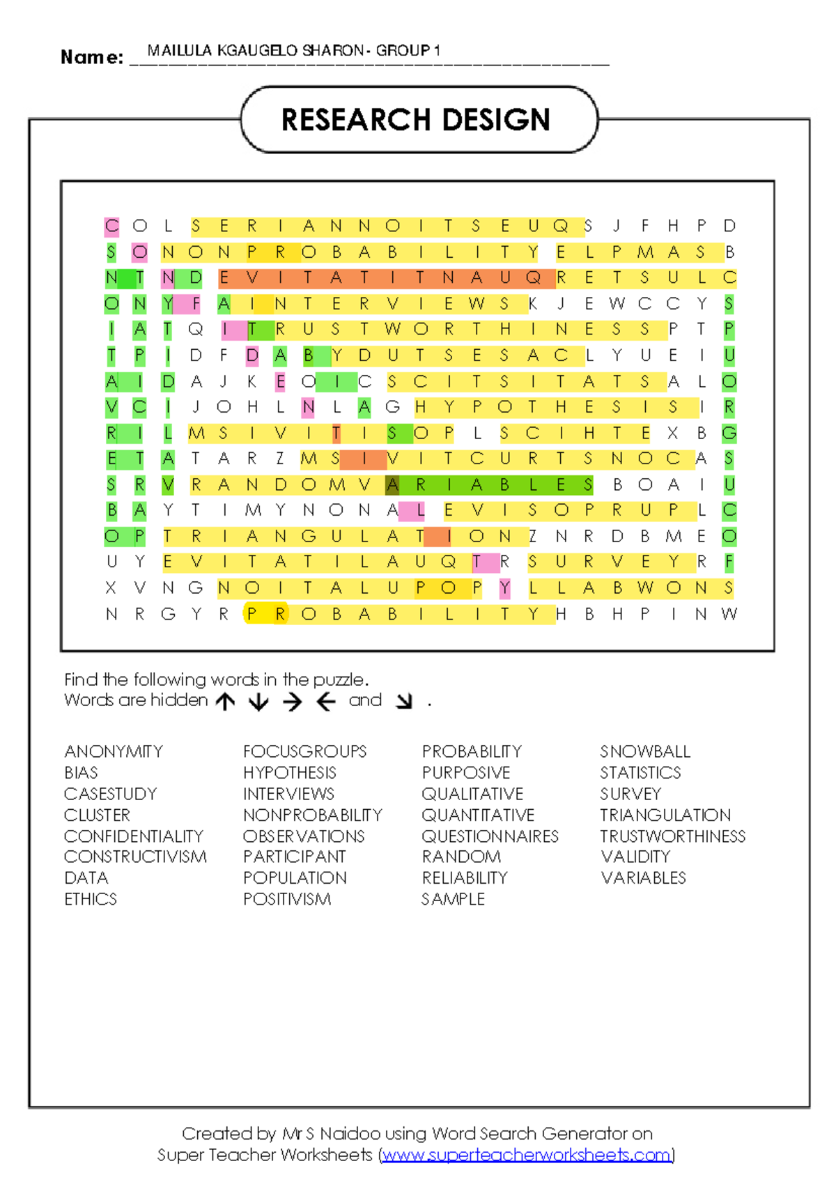 ICE 4 - ST10210265: Research Design Word Search Puzzle - Studocu