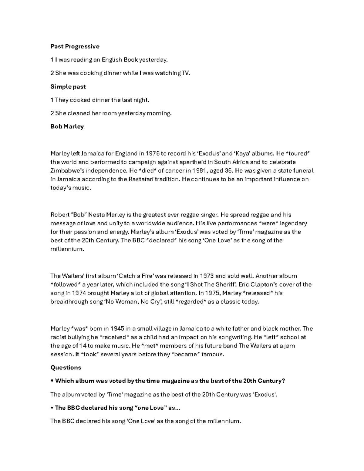 Ingles - Past Progressive and Simple Past Tenses Notes - Studocu