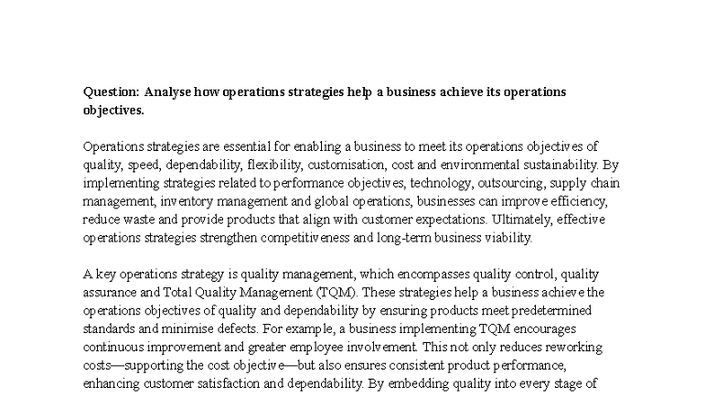 Business Studies Operations Strategies Essay Analysis - Studocu