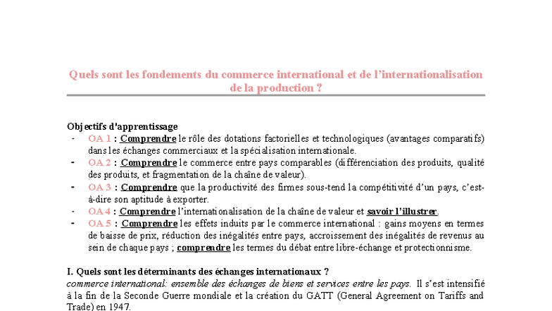 SES 2 : Fondements et Impacts du Commerce International - Studocu