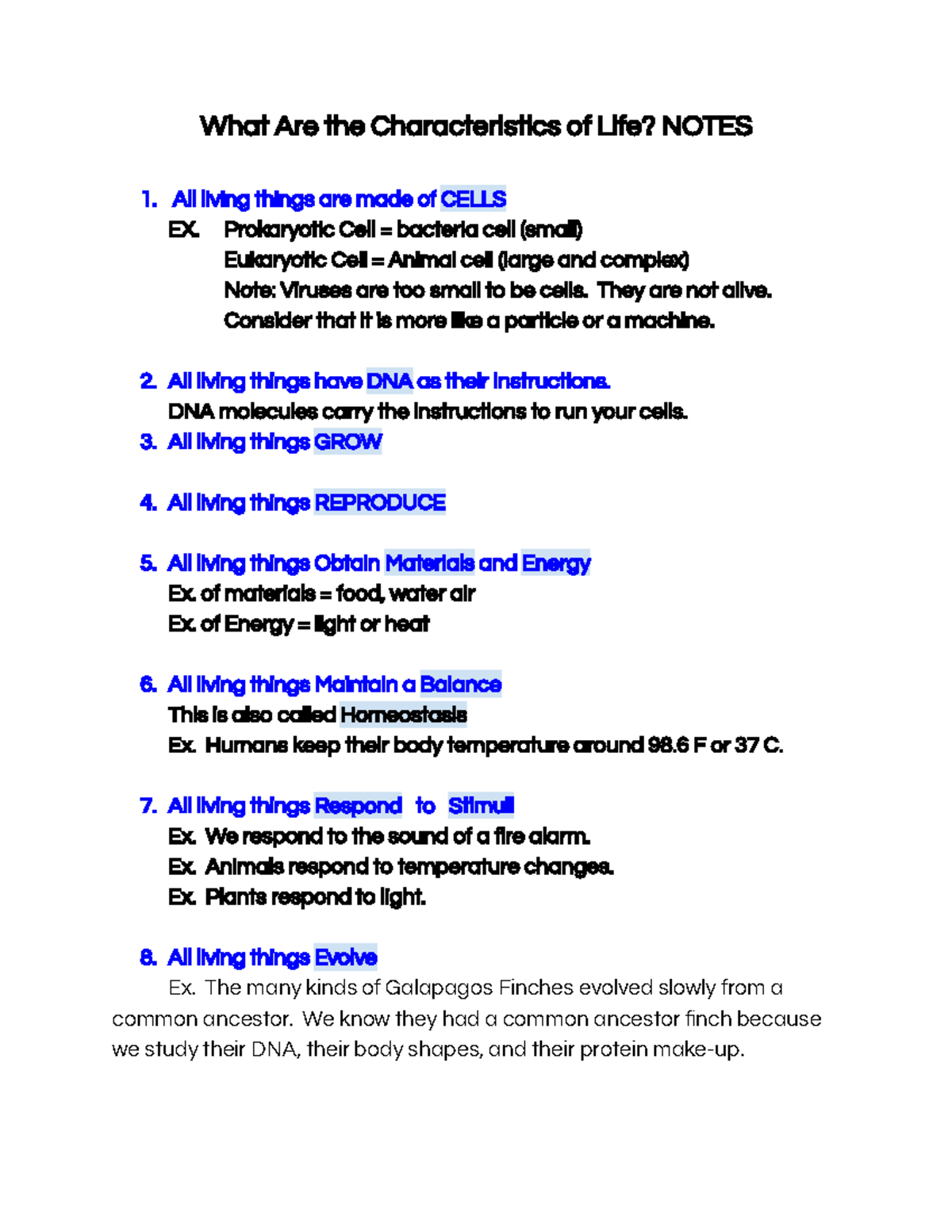 Biology 101: Key Characteristics of Living Things Notes - Studocu