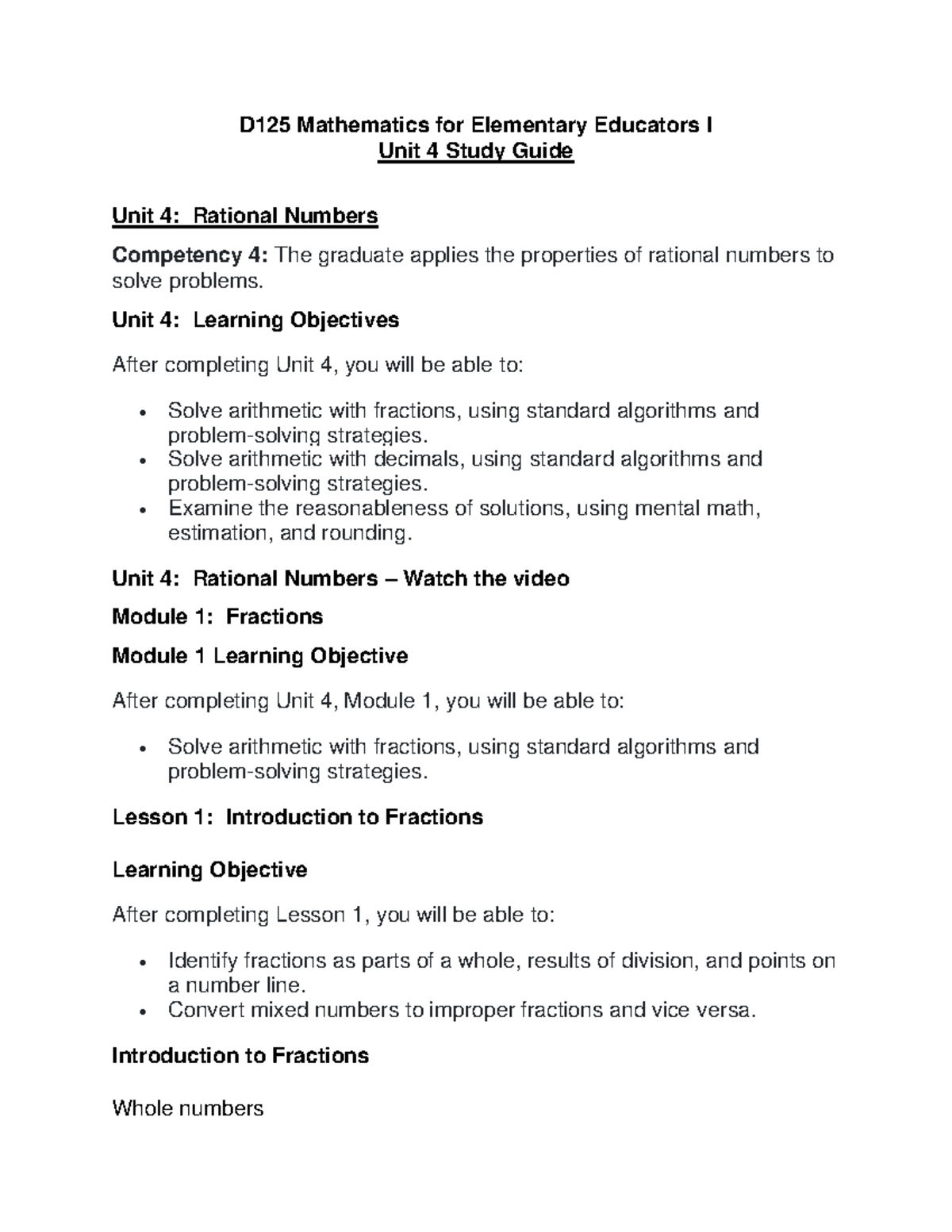 D125 Unit 4 Study Guide: Rational Numbers for Educators - Studocu