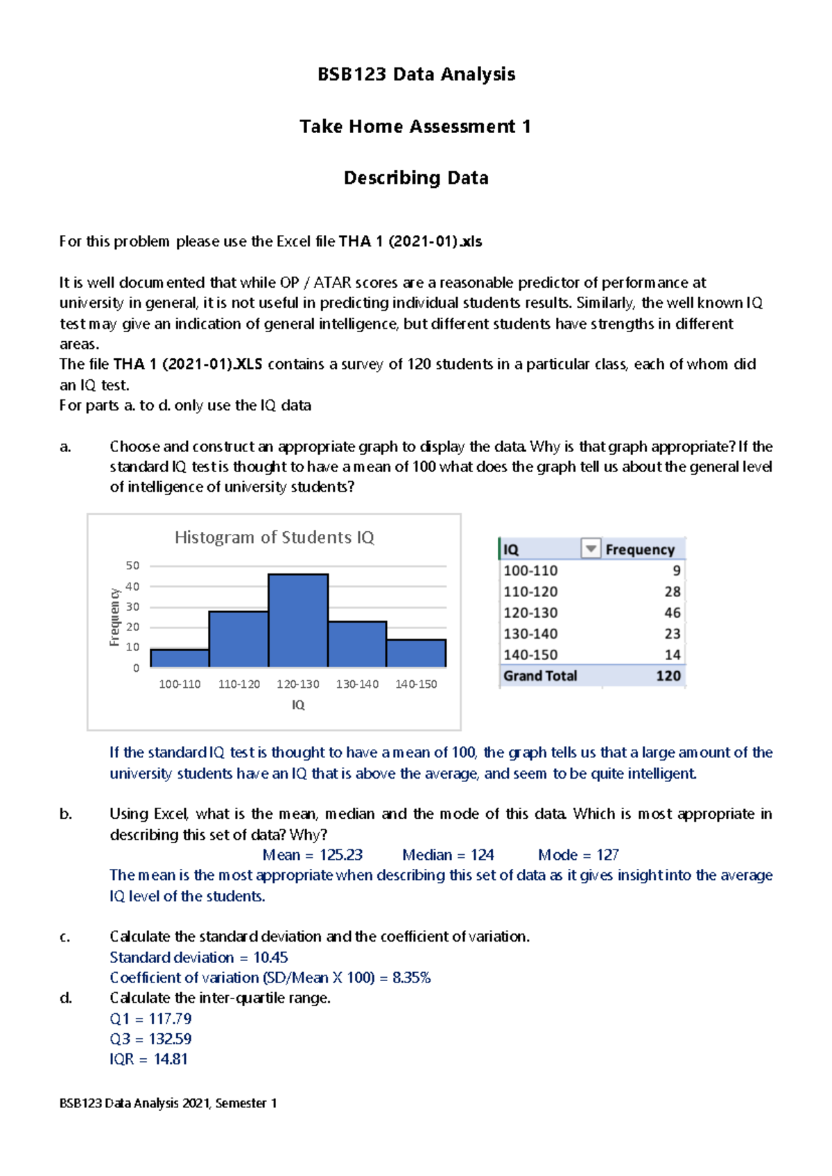 Take Home Assignment 1 - BSB123 Data Analysis 2021, Semester 1 BSB123 ...