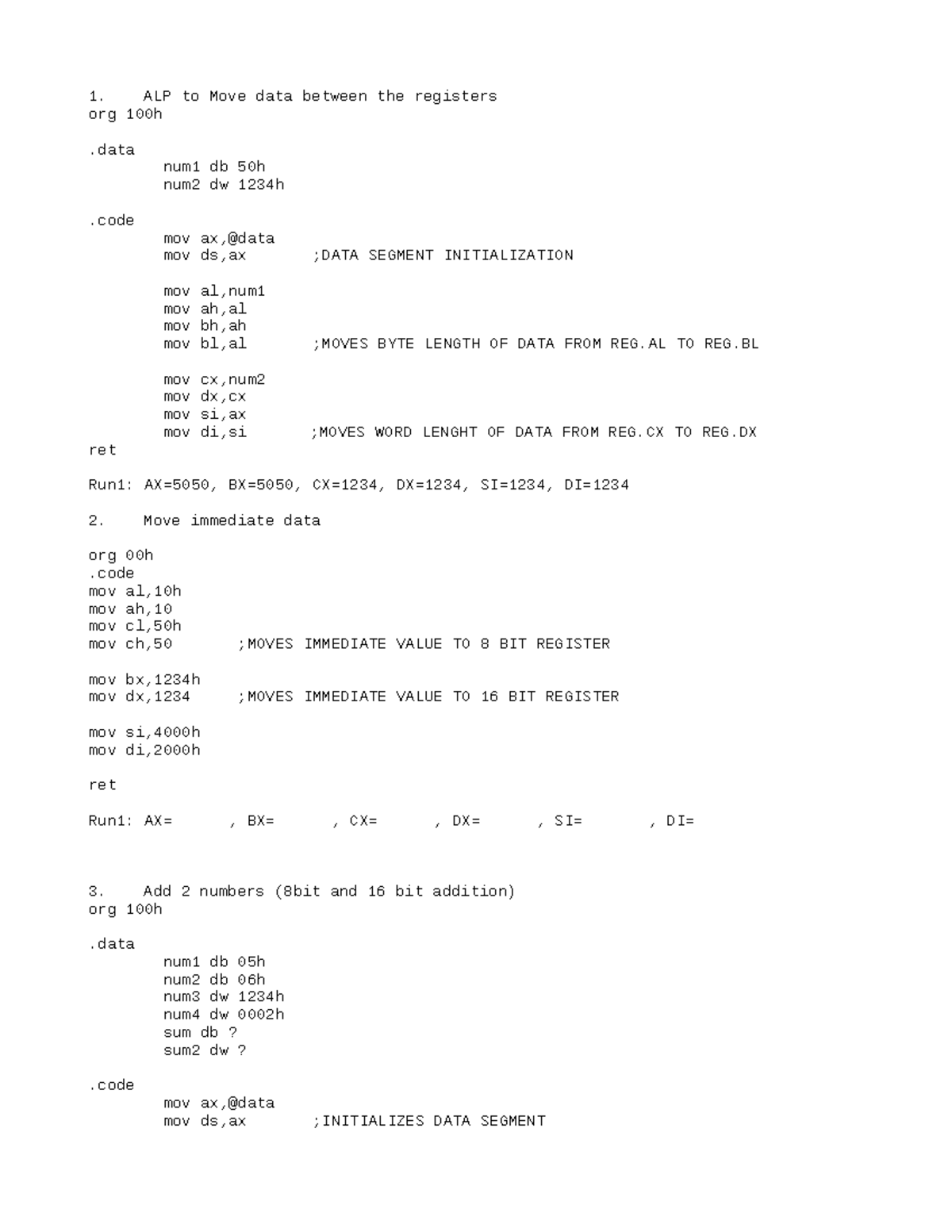 8086 Lab Programs: Assembly Language Solutions and Examples - Studocu