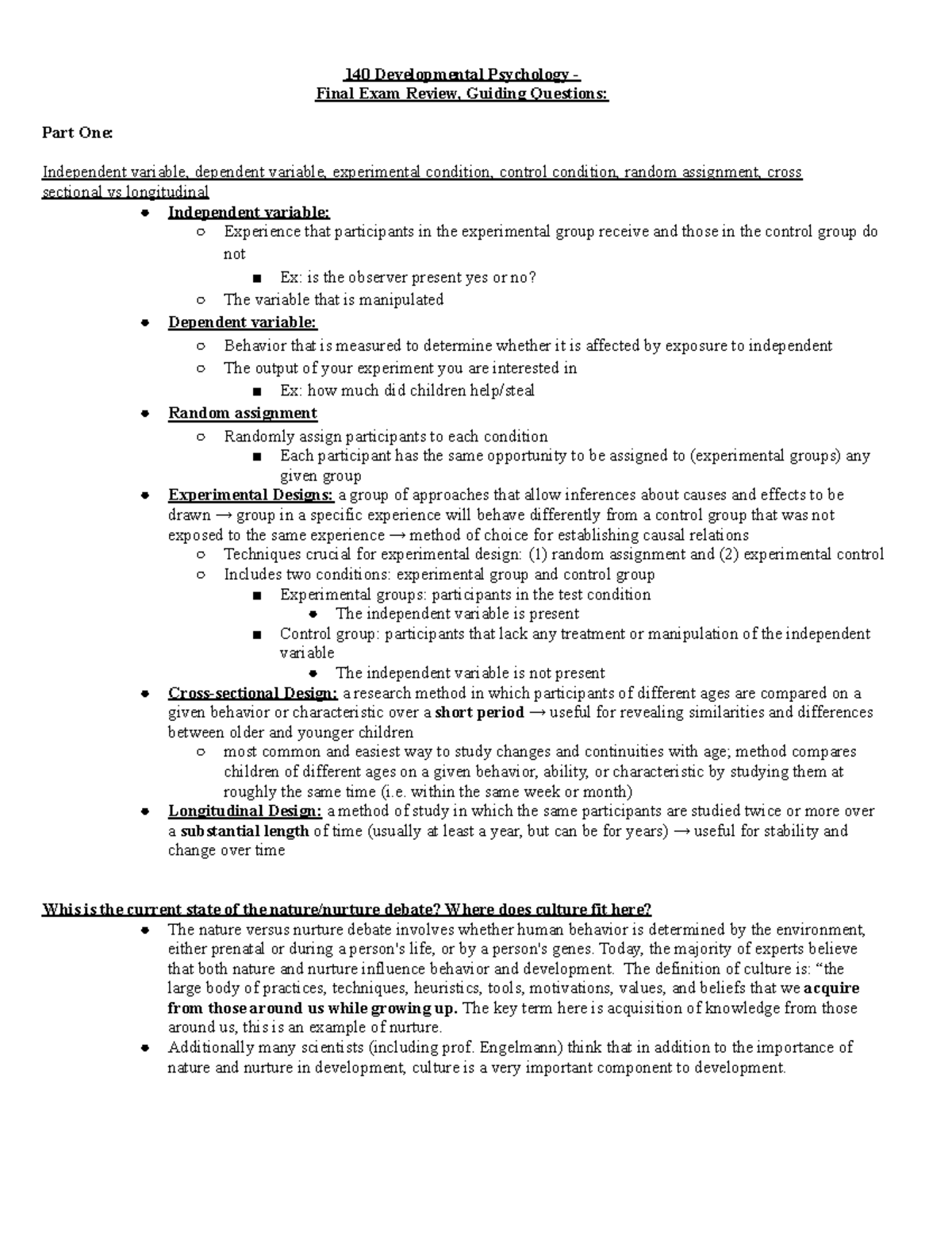 Final Exam Study Guide for Developmental Psychology - Psych 140 - Studocu